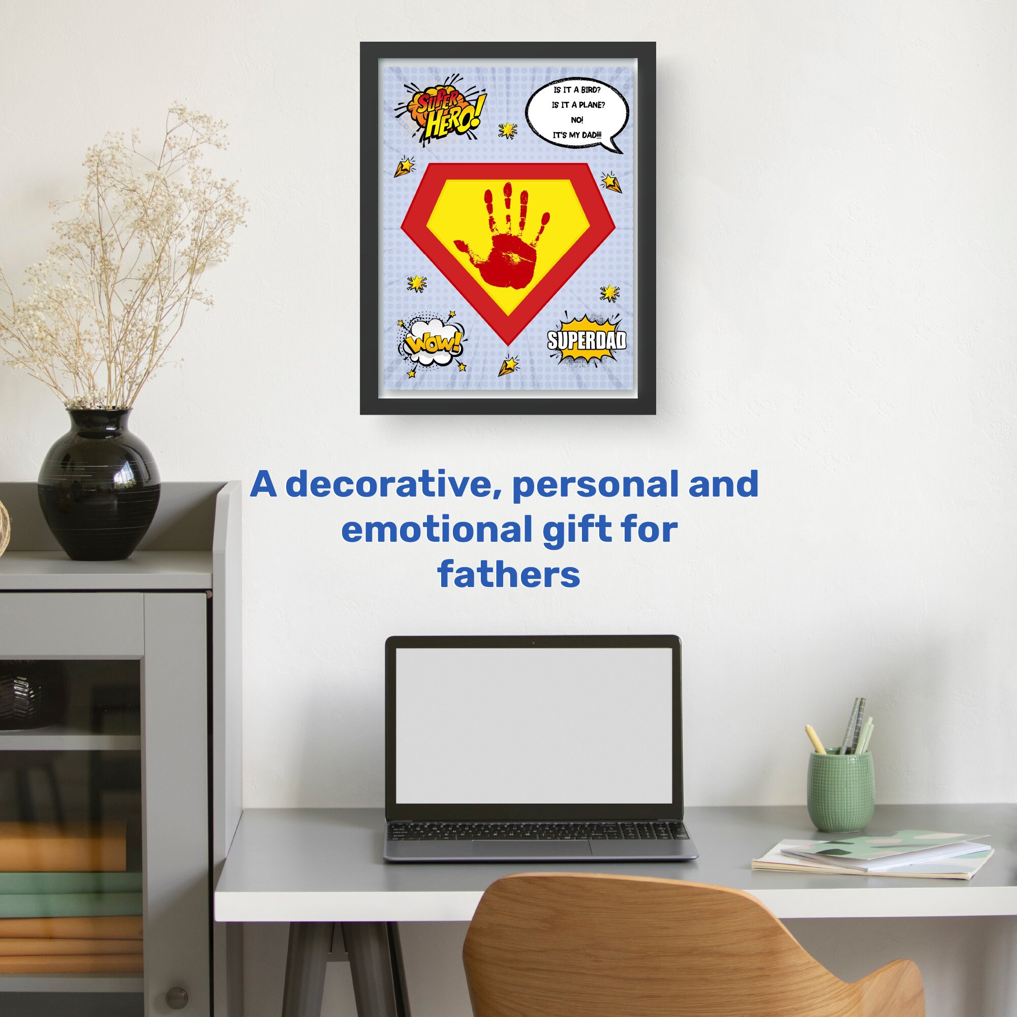 Super Hero Dad Handprint Art Happy Father's Day Card Keepsake Handprint ...