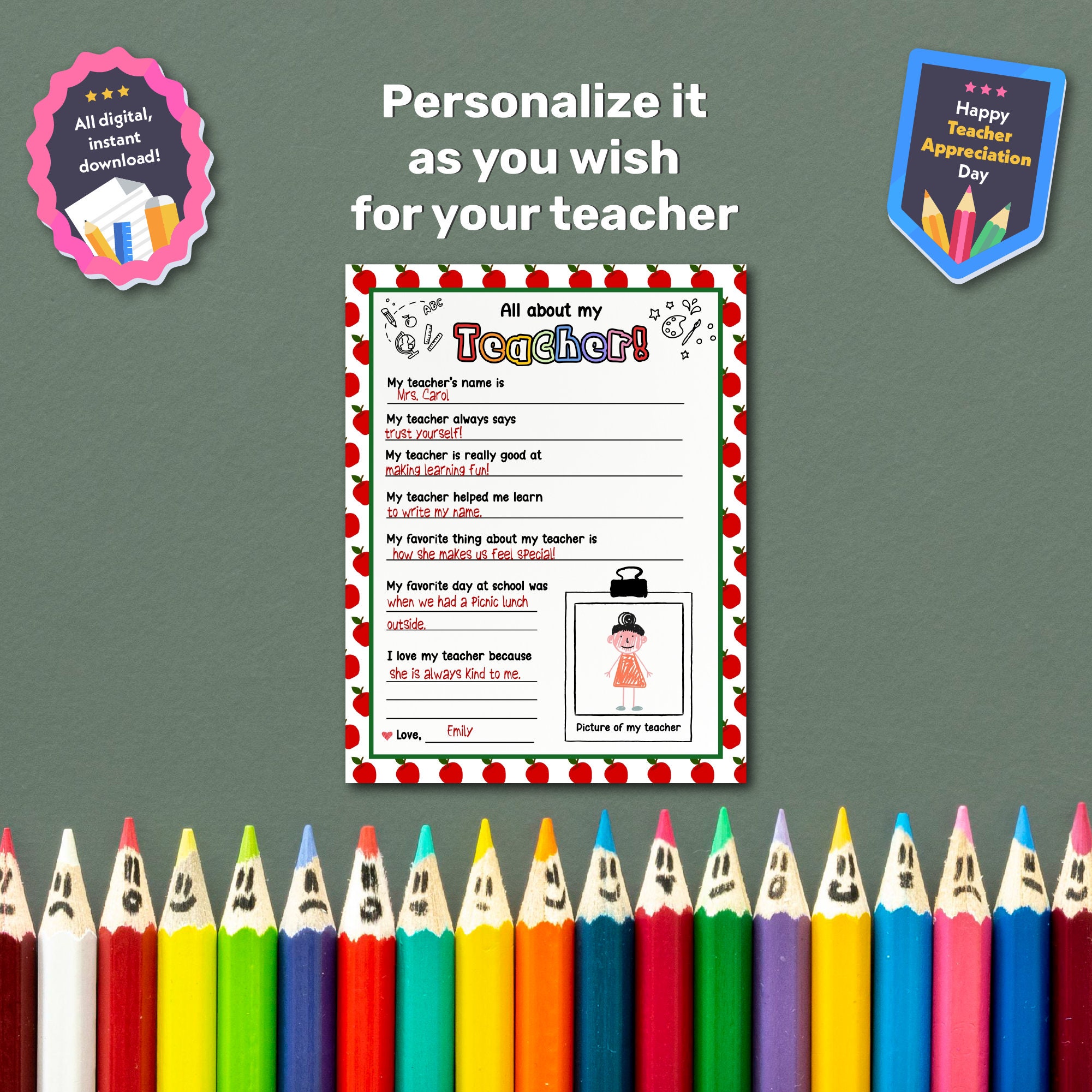 Teacher Appreciation Week, Printable Teacher Appreciation Gift, Thank ...