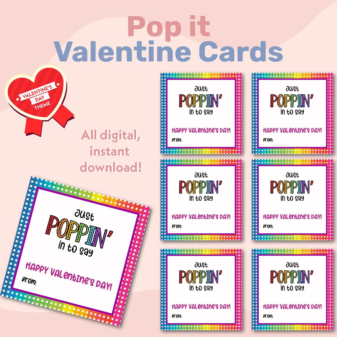 Pop It Valentines Card, Printable Pop It, Kids Valentine's Day Card ...