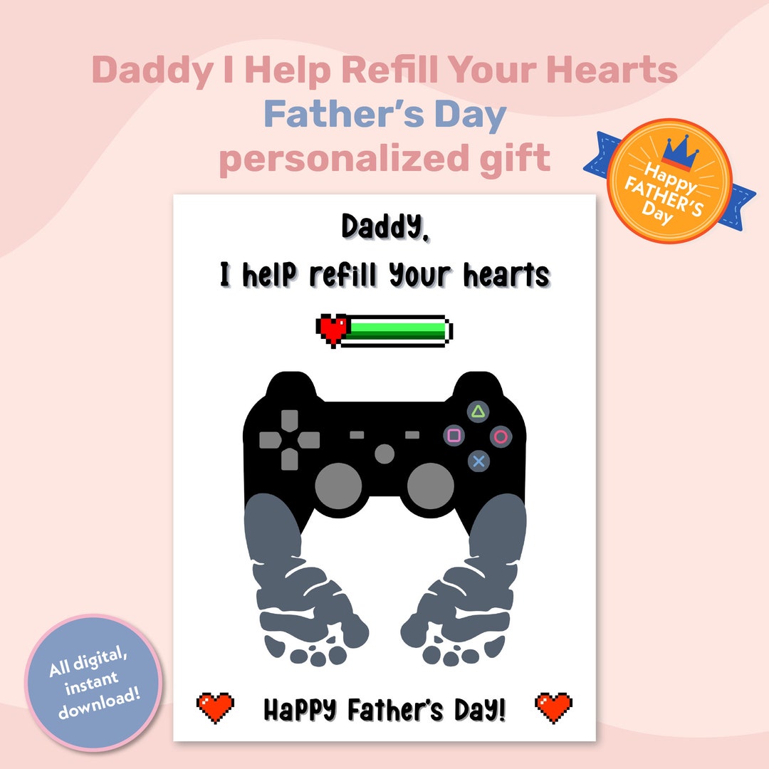 Gamer Dad Fathers Day Keepsake Footprint Art Gift, Happy Fathers Day ...