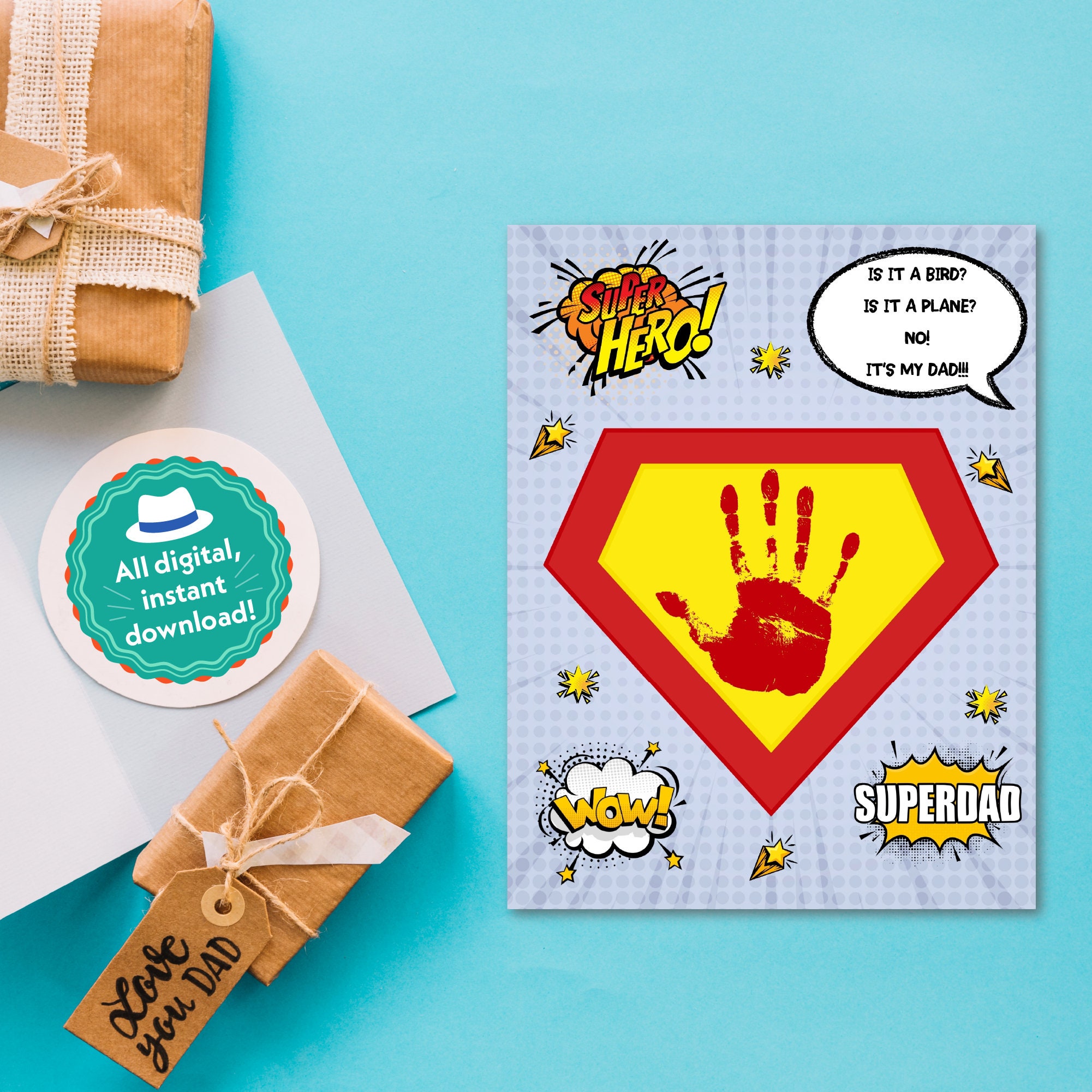 Super Hero Dad Handprint Art Happy Father's Day Card Keepsake Handprint ...