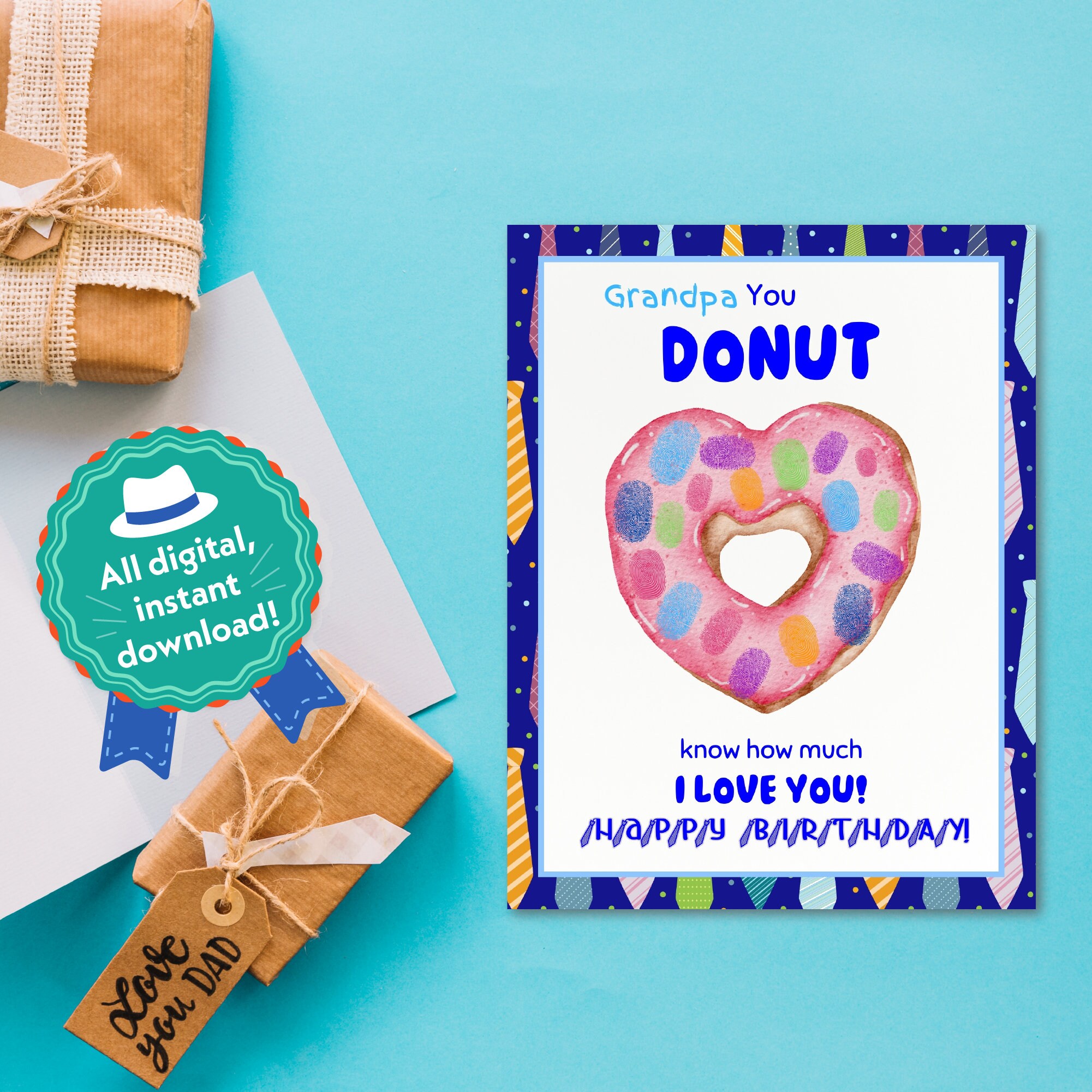 DONUT Happy Birthday Fingerprint Card Handprint Art Dad Grandpa ...