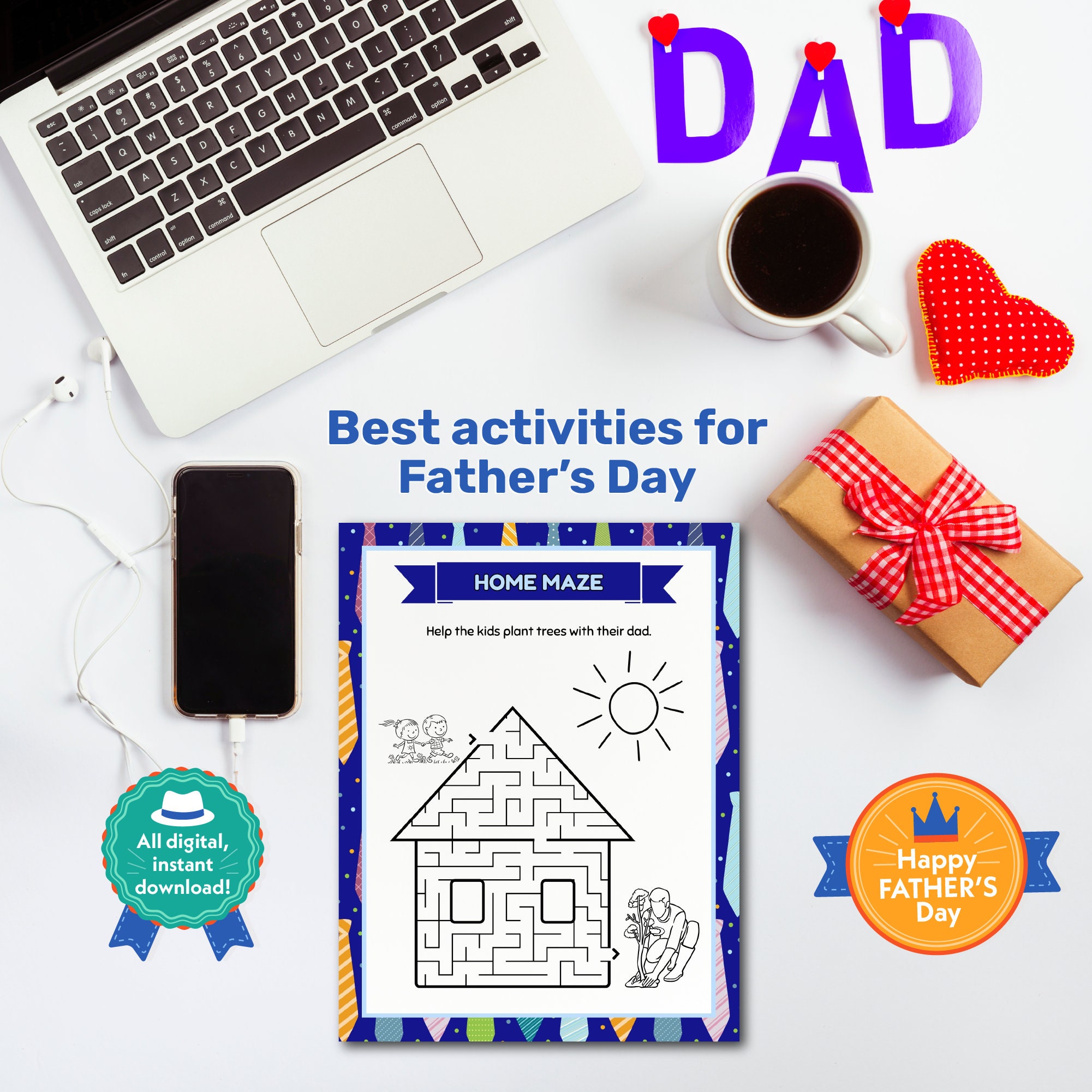 Happy Father's Day Kids Activity Book Printable Games for Kids Puzzle ...