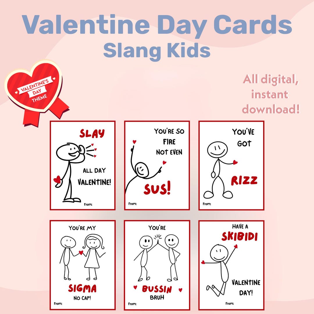 Slang Kids Valentine's Day Cards, Printable Funny Classroom Valentines ...