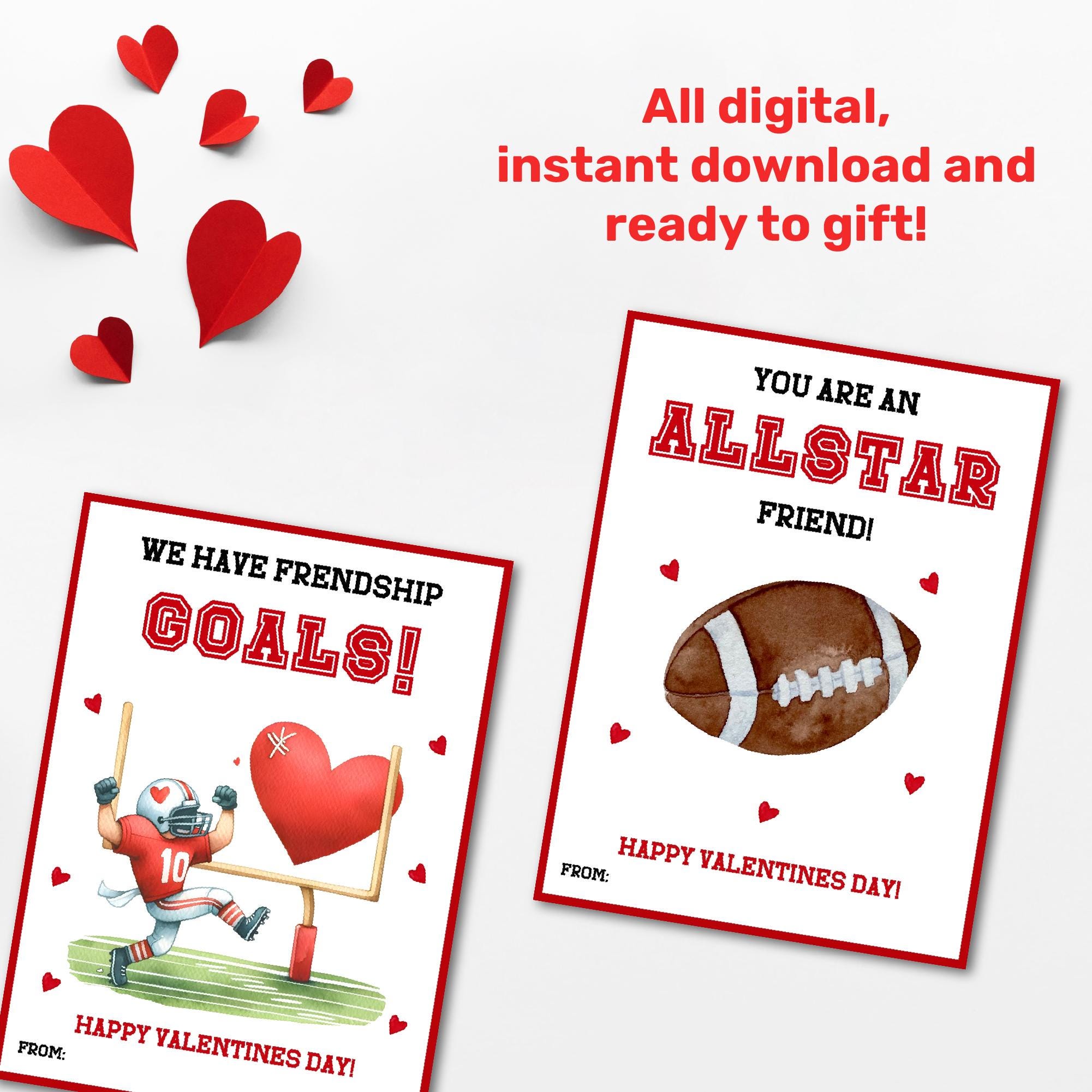 Football Valentine Cards, Printable Sports Valentines Day Cards, Kids ...