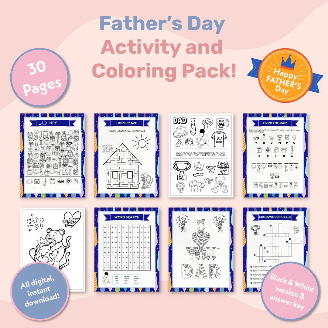 Happy Father's Day Kids Activity Book Printable Games for Kids Puzzle ...