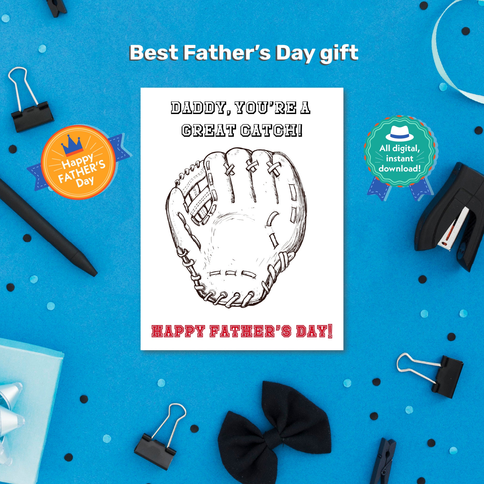 Baseball Fathers Day Card Gift for Dad You Are Great Catch Handprint ...