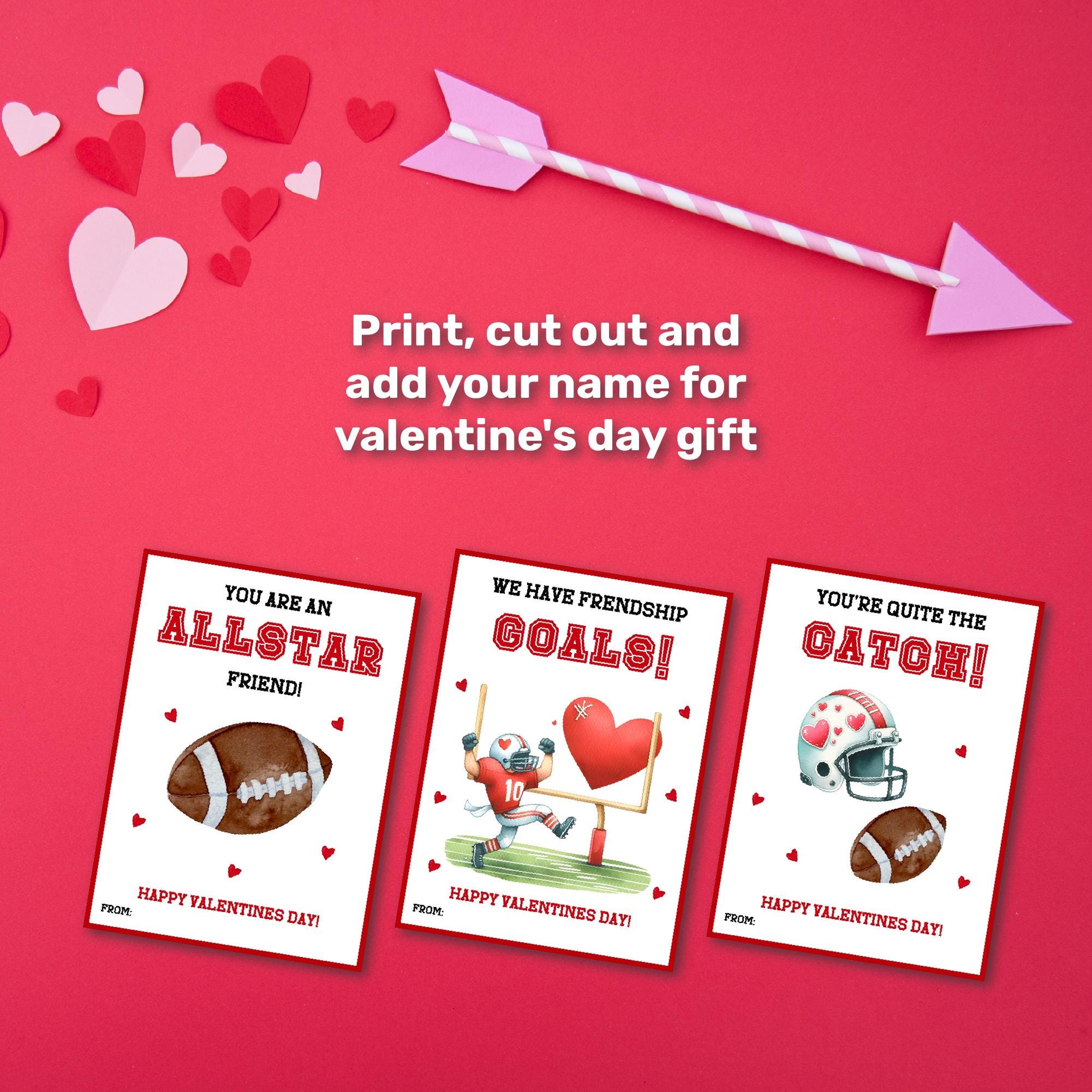 Football Valentine Cards, Printable Sports Valentines Day Cards, Kids ...