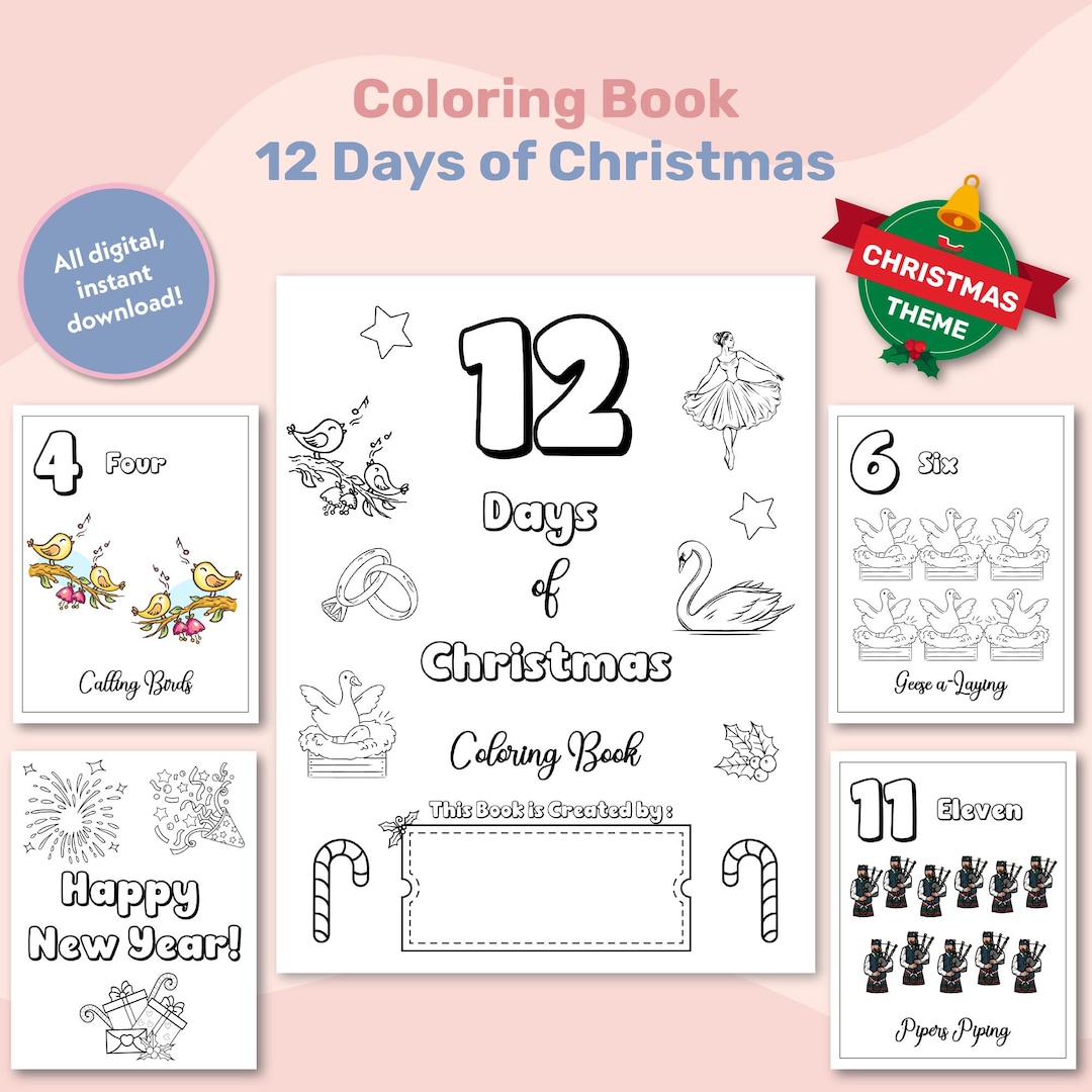 12 Days of Christmas Coloring Book, Twelve Days Christmas, Kids ...