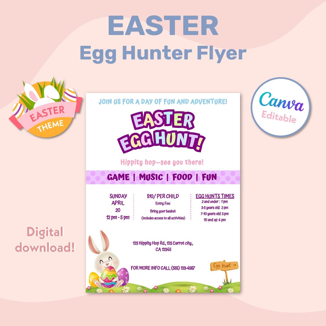 Editable Easter Egg Hunt Flyer, Church Community Fundraiser, Easter ...