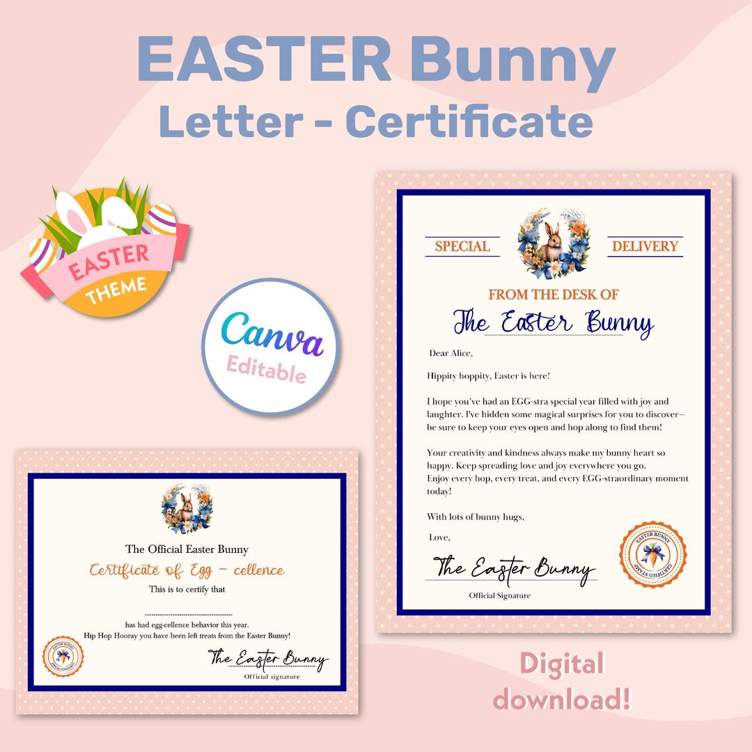 Editable Easter Bunny Bundle, Personalized Printable Easter Bunny ...