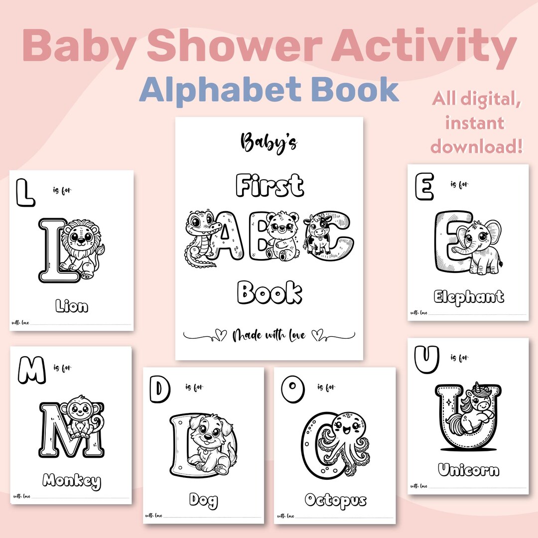 Baby Shower ABC Coloring Book, Animal Alphabet Coloring Pages, Baby’s ...