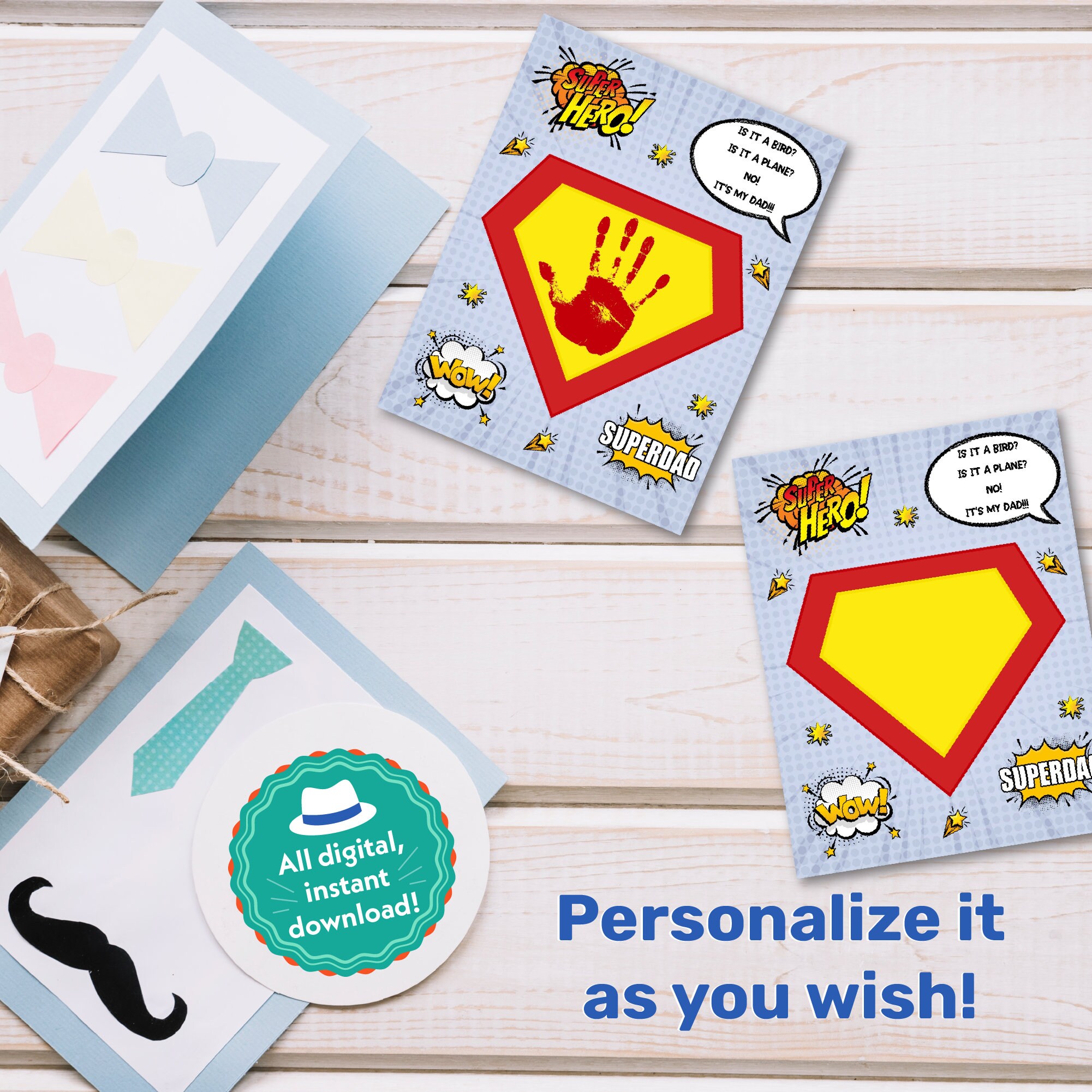 Super Hero Dad Handprint Art Happy Father's Day Card Keepsake Handprint ...