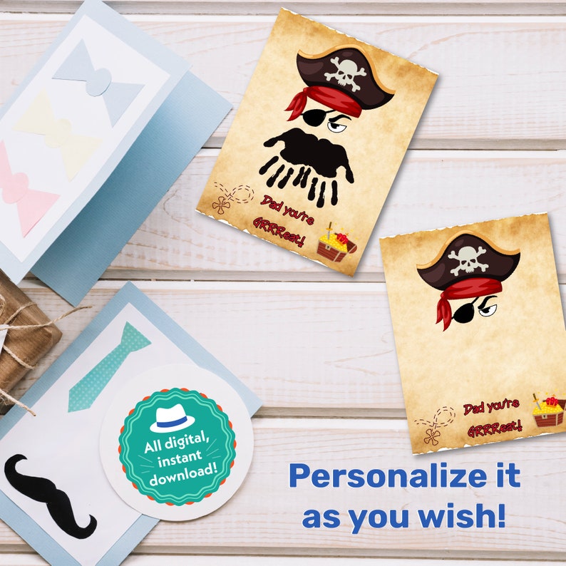 Pirate Handprint Art Happy Father's Day Card Keepsake Handprint Craft ...