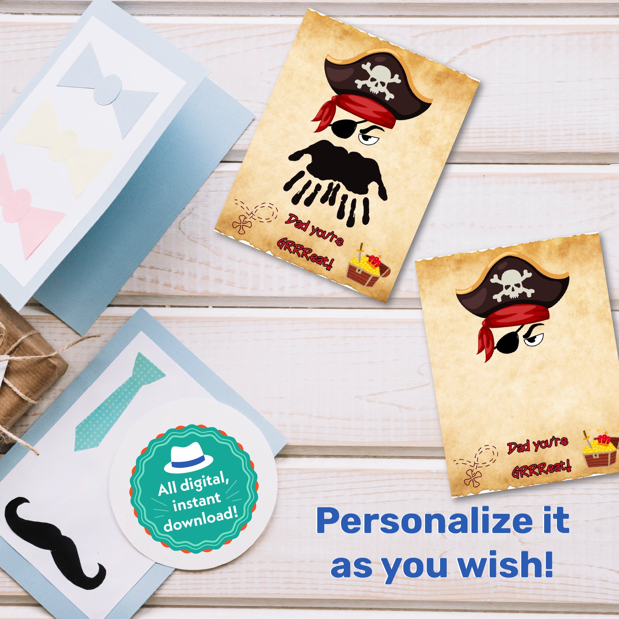 Pirate Handprint Art Happy Father's Day Card Keepsake Handprint Craft ...