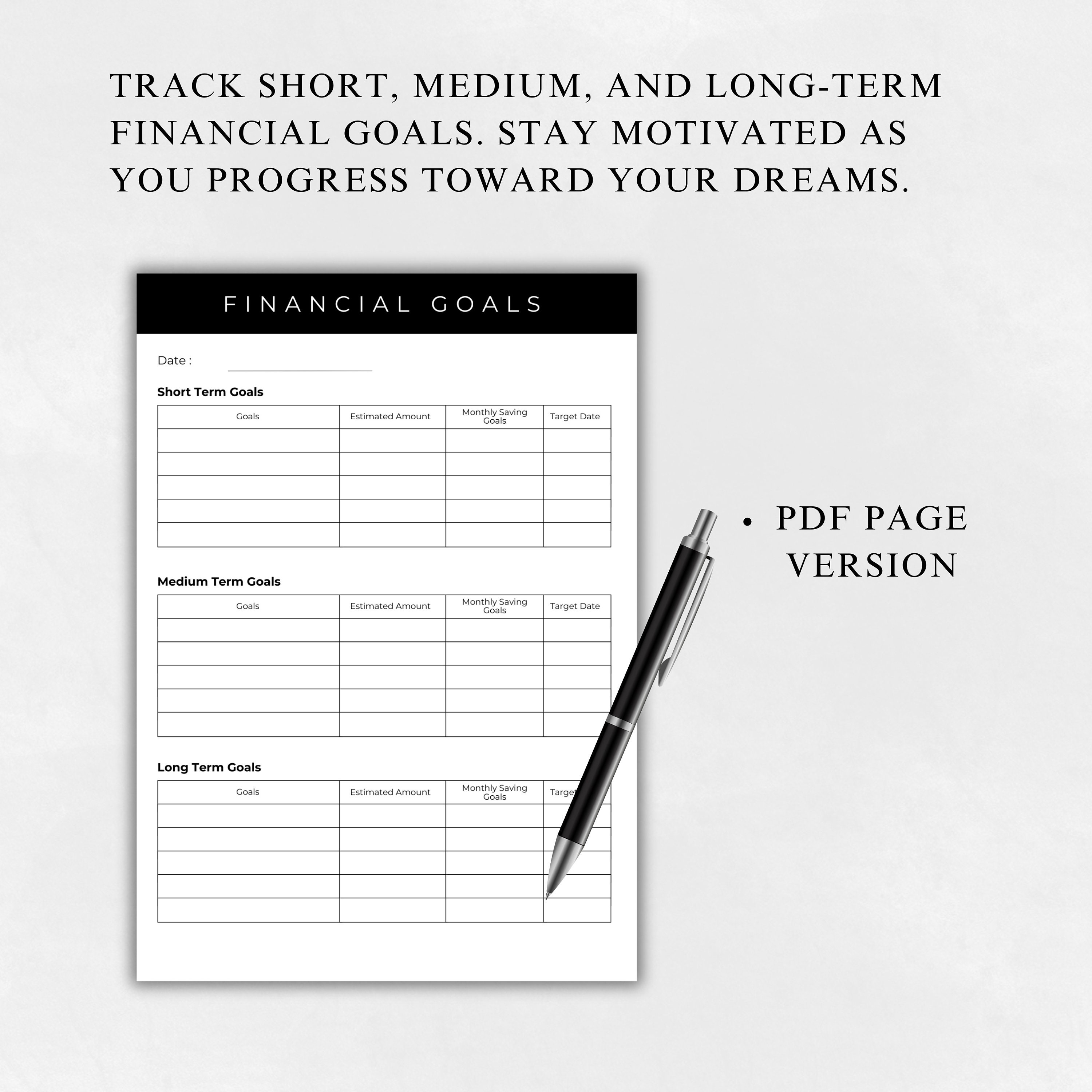 Financial Goals Tracker, Printable Budget Planner, Personal Finance ...