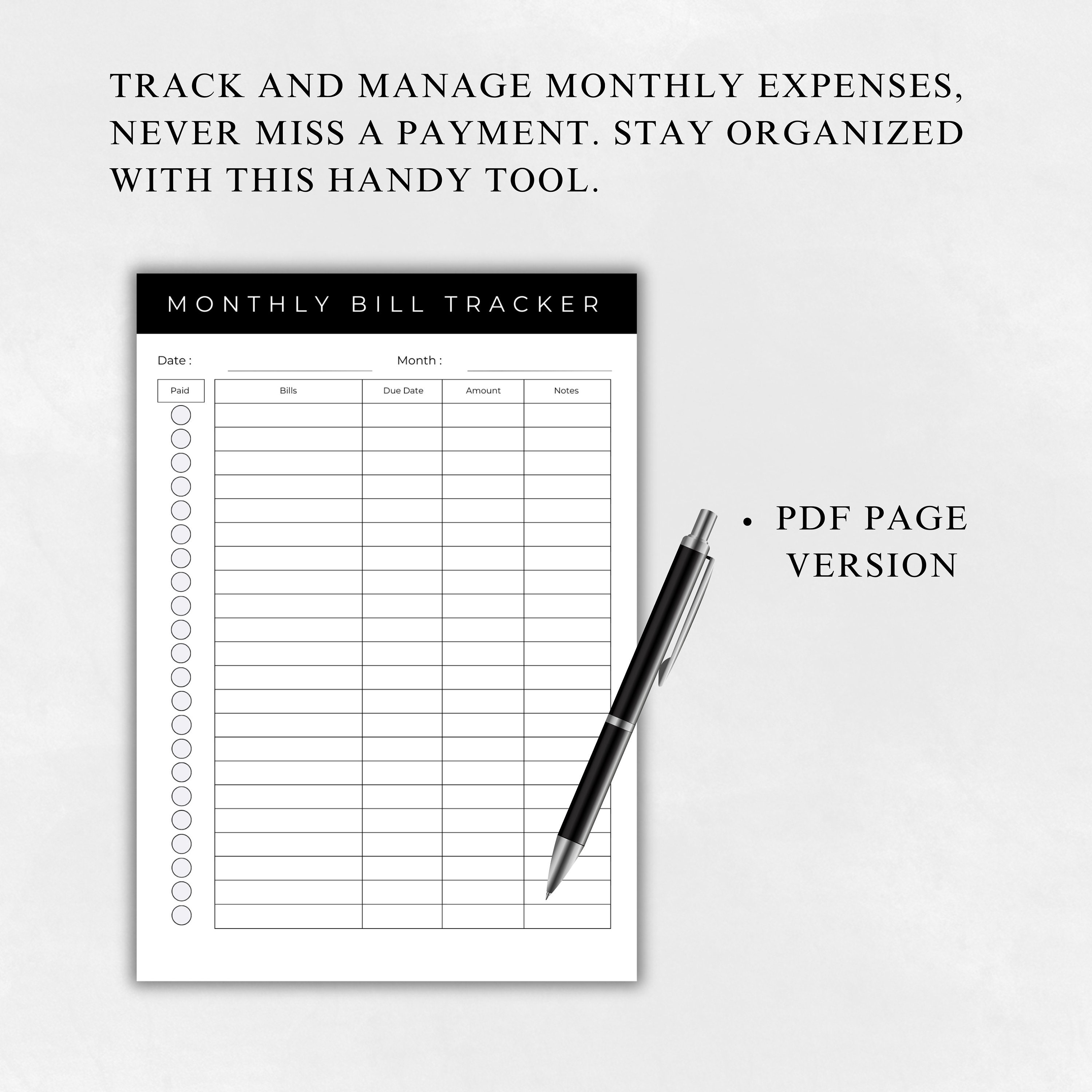 Monthly Bill Tracker, Printable PDF, Bill Tracker Template, Monthly ...