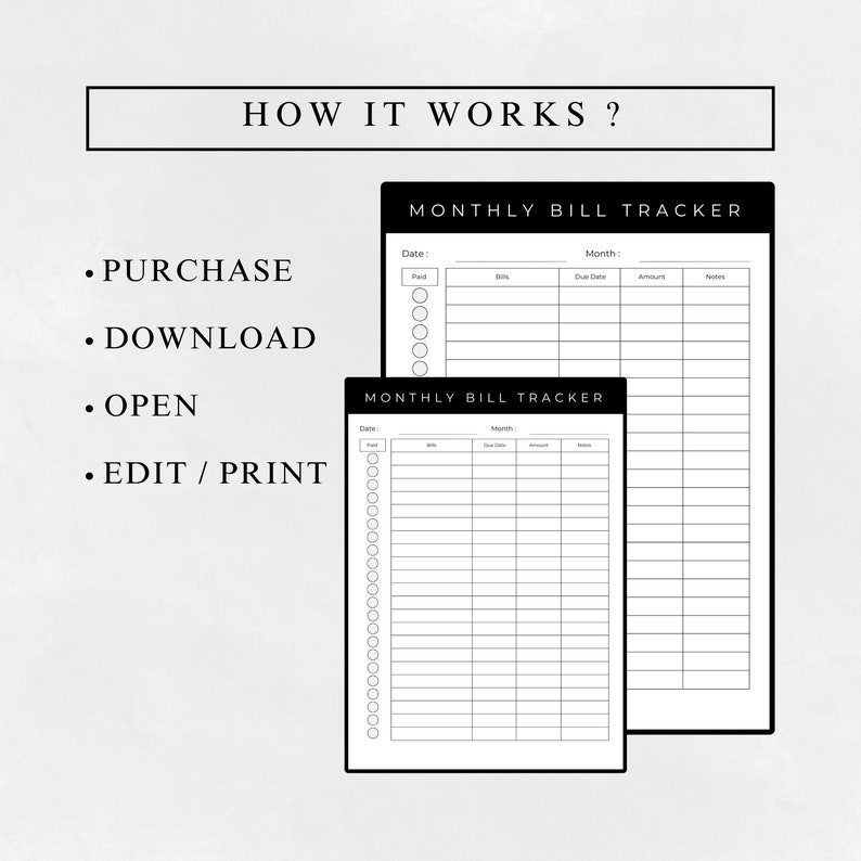 Monthly Bill Tracker, Printable PDF, Bill Tracker Template, Monthly ...