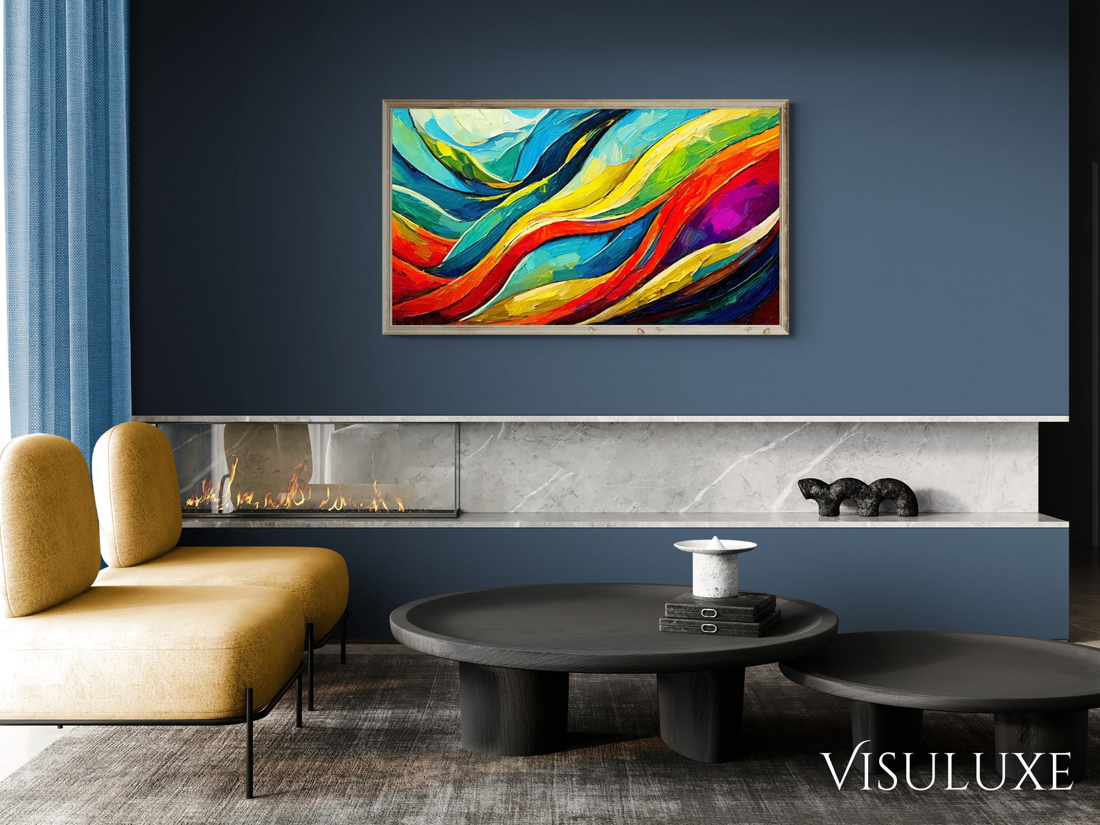 Vivid Abstract Lines Frame TV Art Vivid Abstract Lines Oil Painting ...