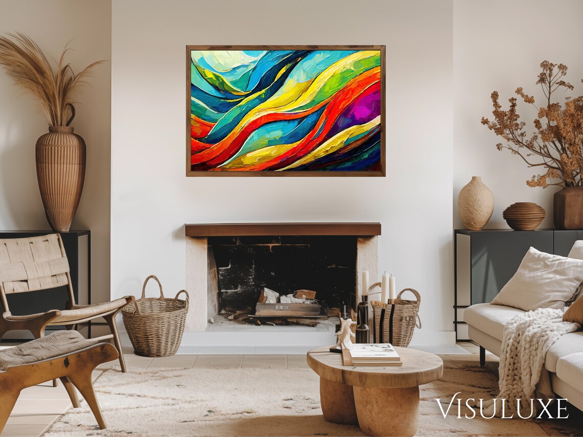 Vivid Abstract Lines Frame TV Art Vivid Abstract Lines Oil Painting ...