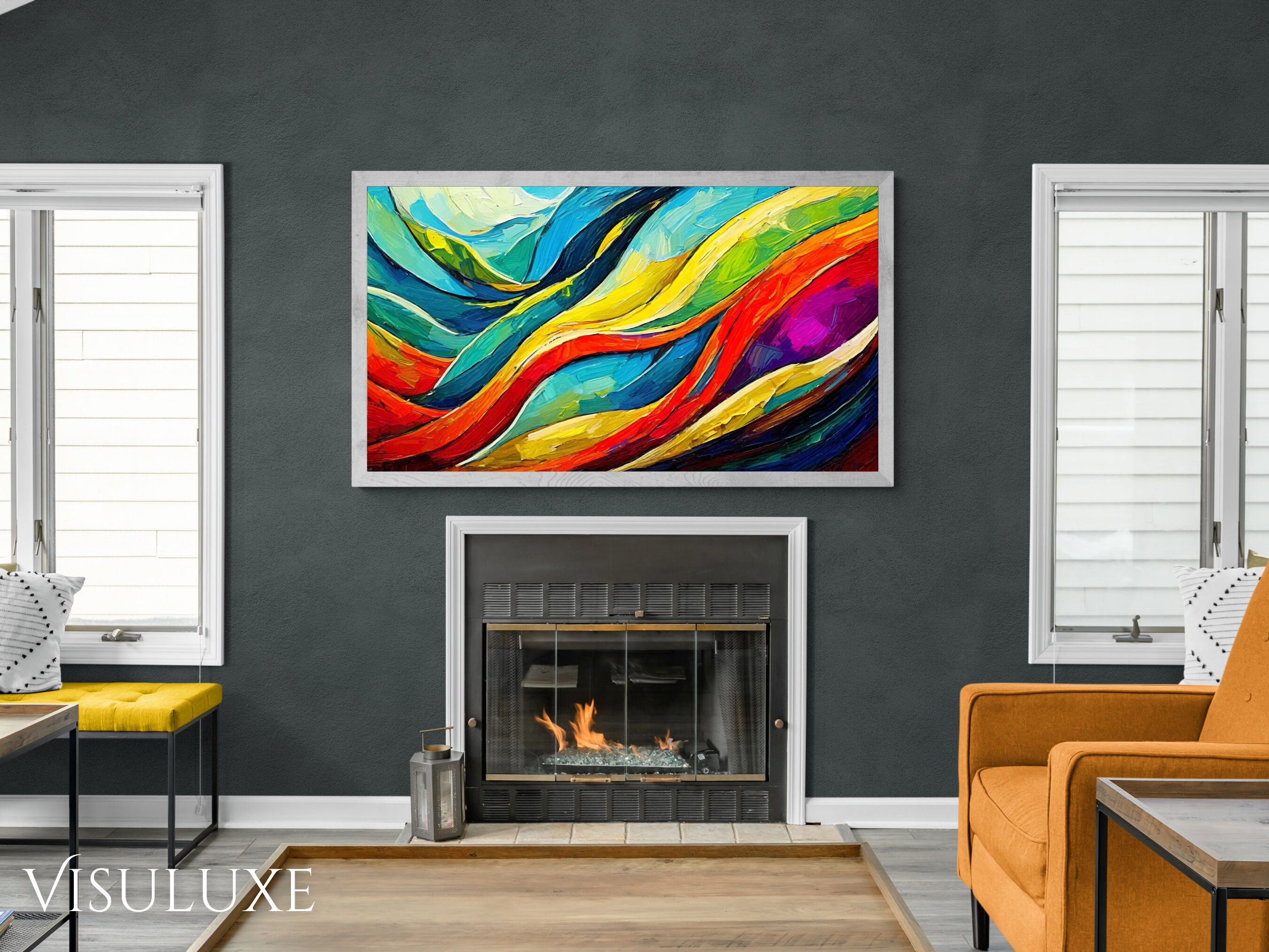 Vivid Abstract Lines Frame TV Art Vivid Abstract Lines Oil Painting ...