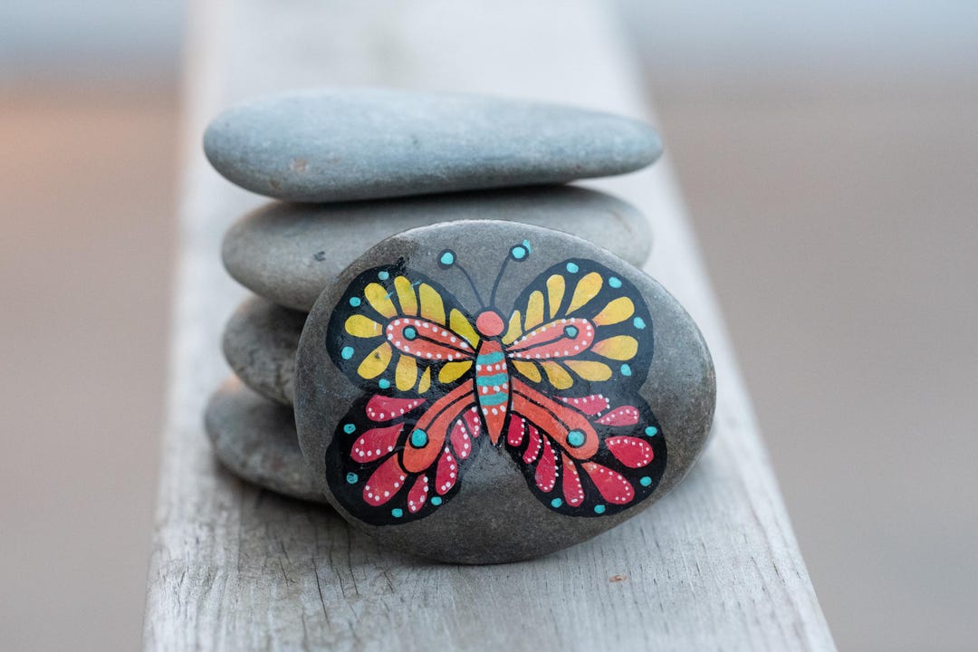 Hand Painted Monarch Butterfly Stone, Original Acrylic Art - Etsy