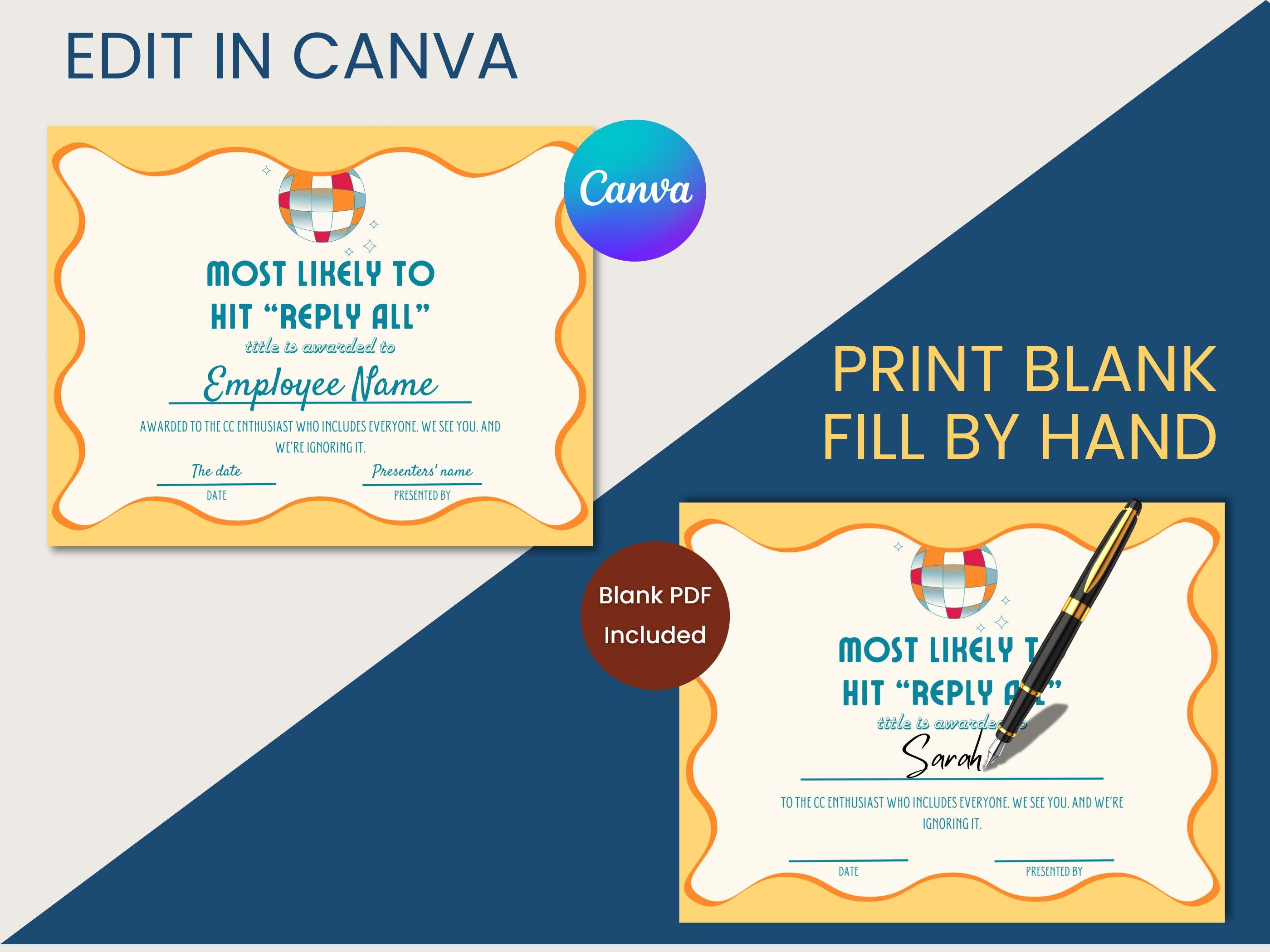 Employee Award Certificates Printable – Editable Templates for ...