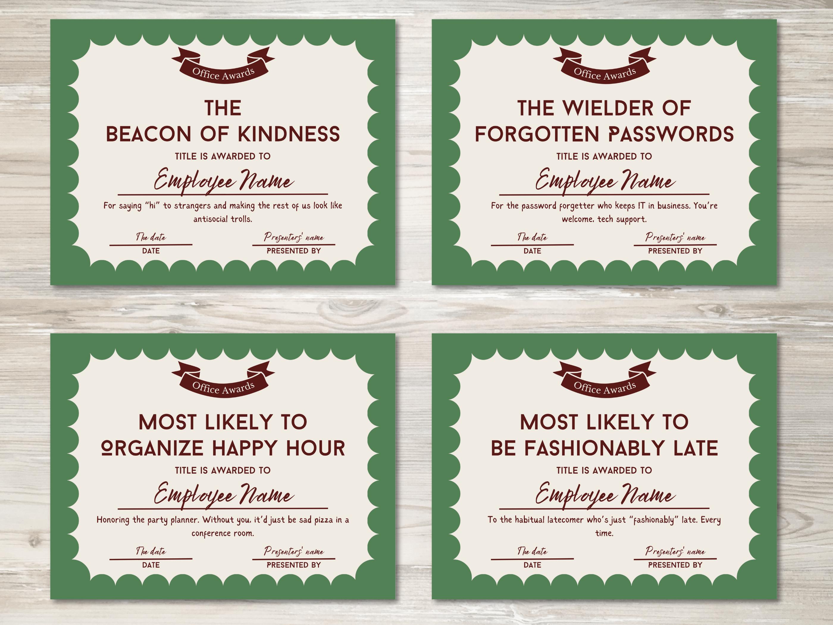 Employee Award Certificates Printable – Editable Templates for ...