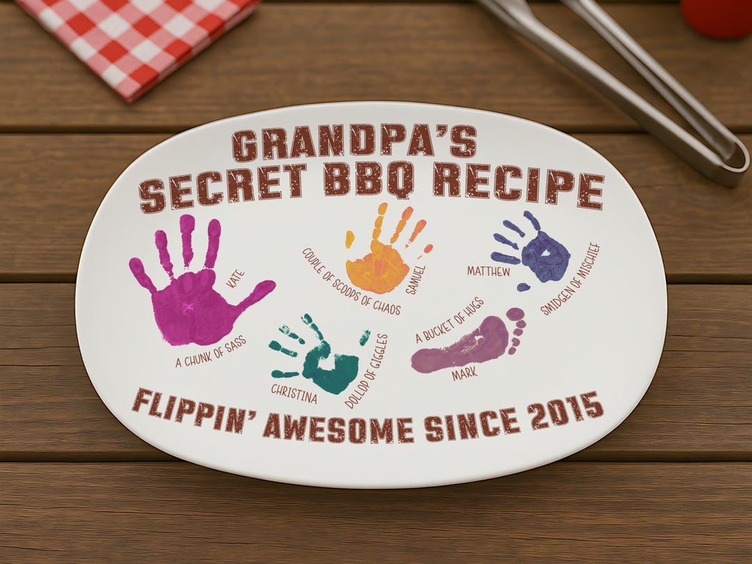Personalized Grandpa's BBQ Platter, Custom Handprint Plate, Sentimental ...