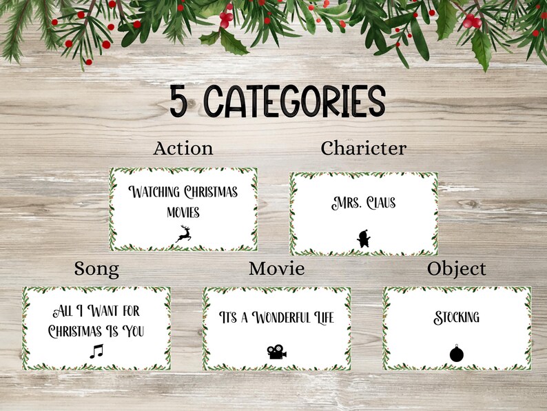 Christmas Charades Game Cards Printable Holiday Party Games Printable ...