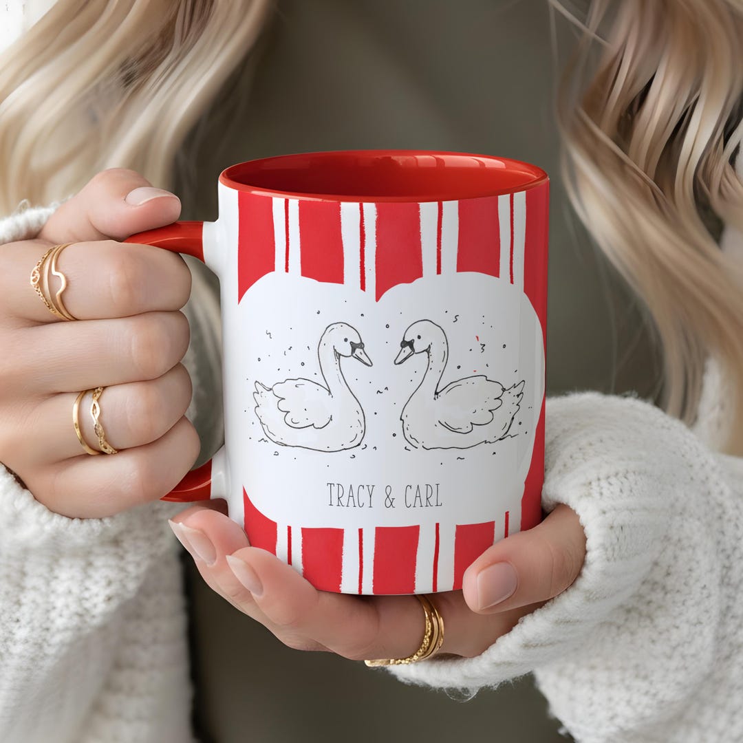Personalized Swan Couple Mug, Custom Names Coffee Cup, Romantic Swan ...
