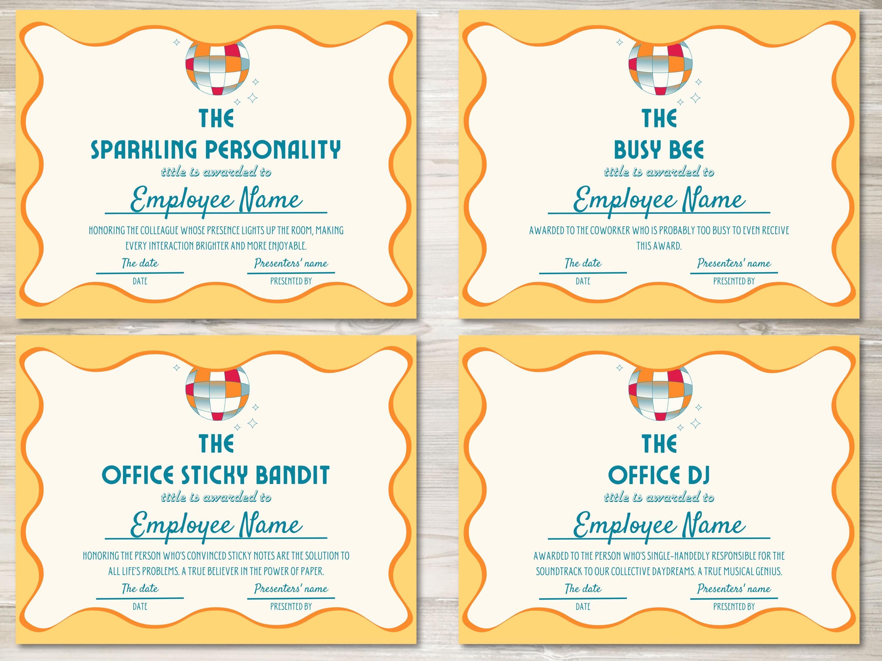 Employee Award Certificates Printable – Editable Templates for ...