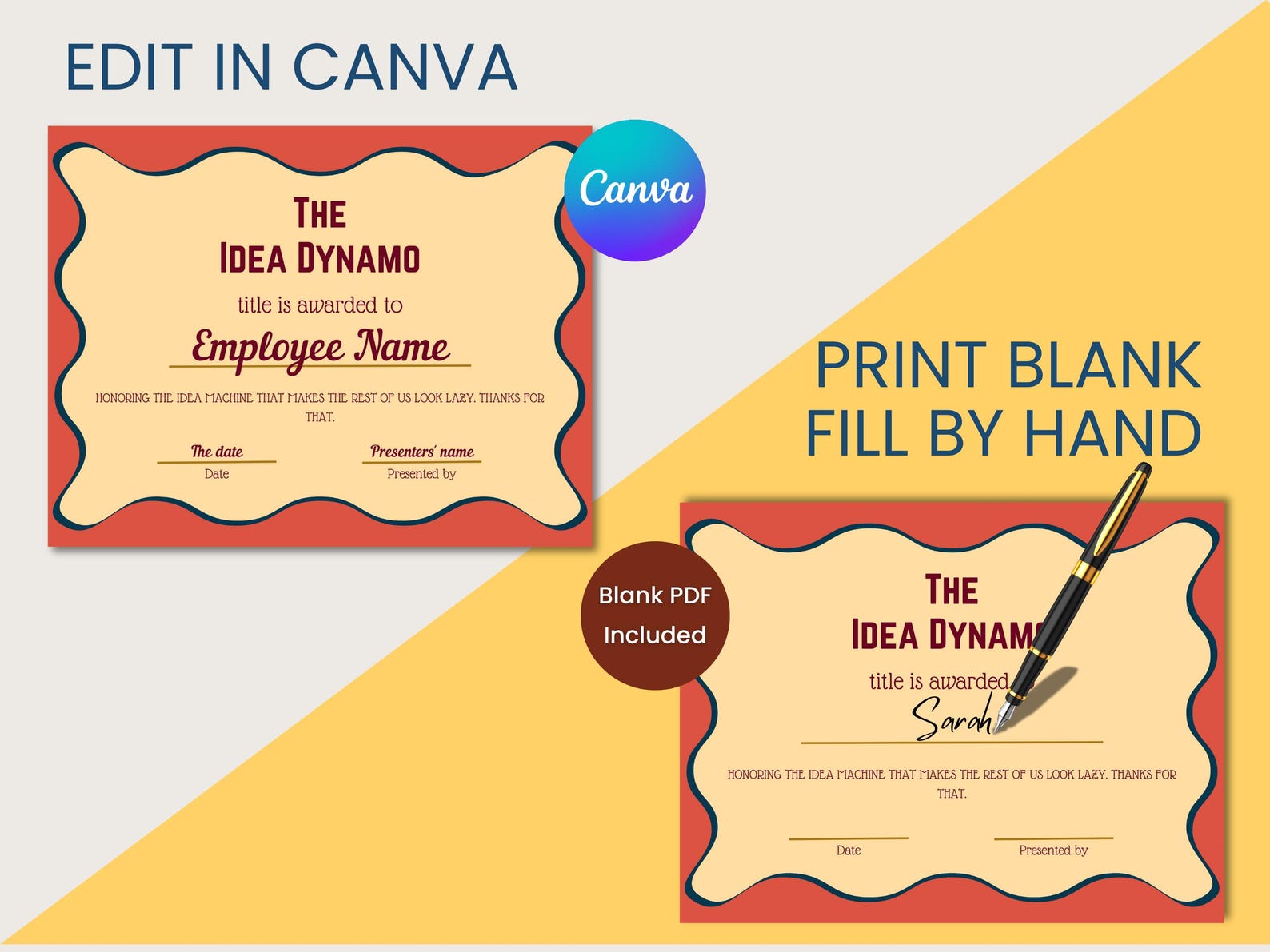 Employee Award Certificates Printable – Editable Templates for ...