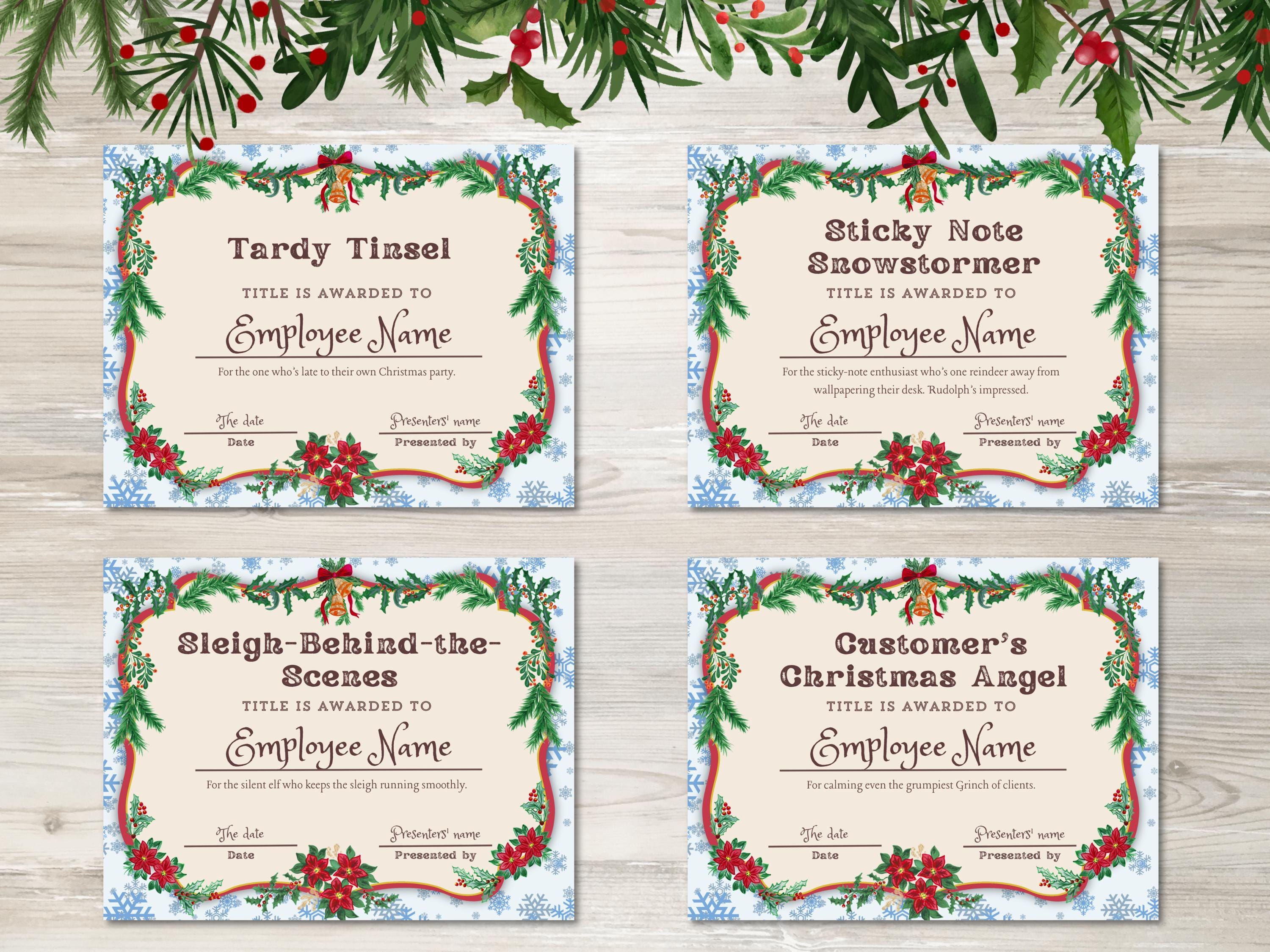 Christmas Employee Appreciation Certificate Workplace Recognition ...