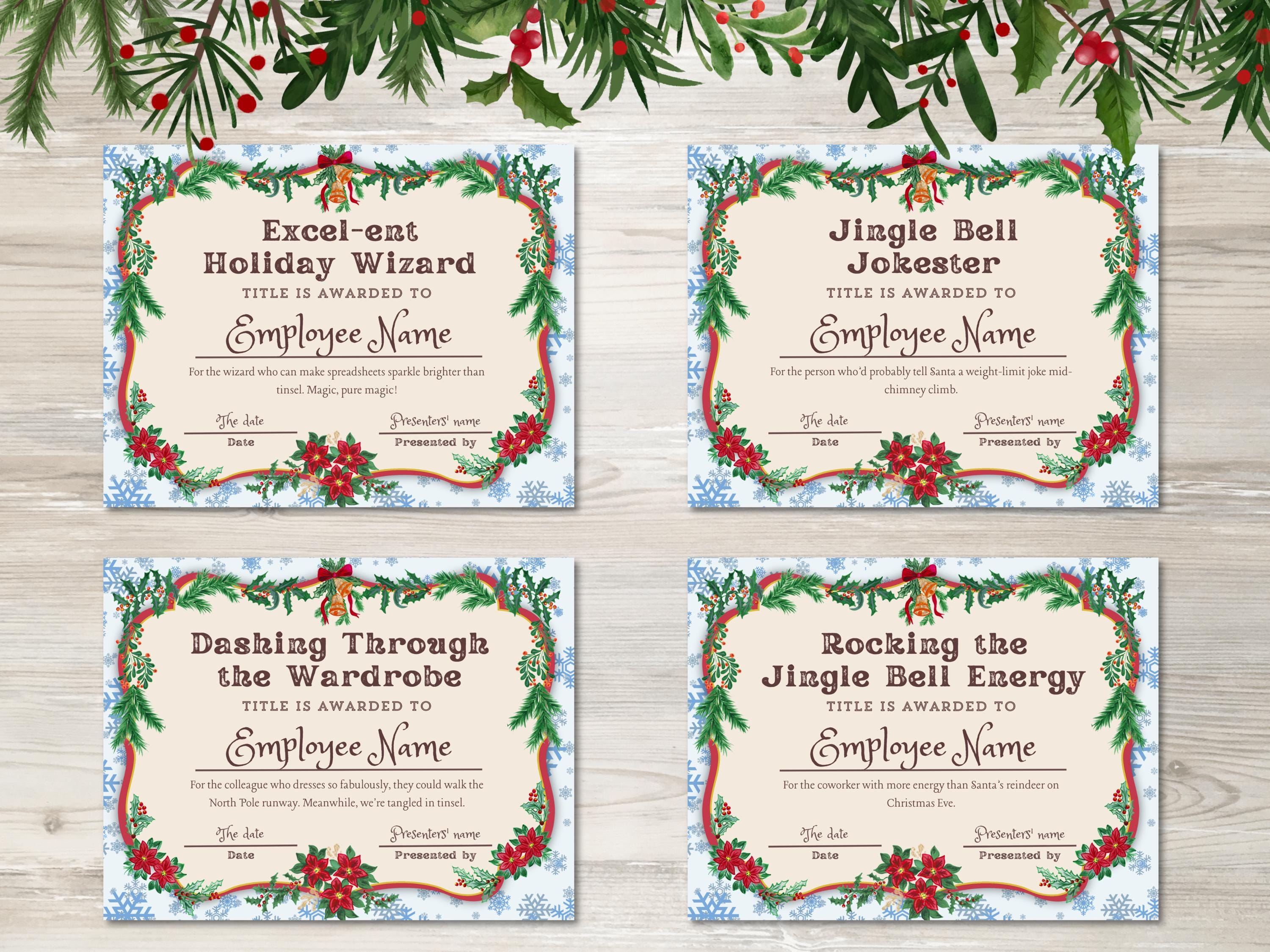 Christmas Employee Appreciation Certificate Workplace Recognition ...