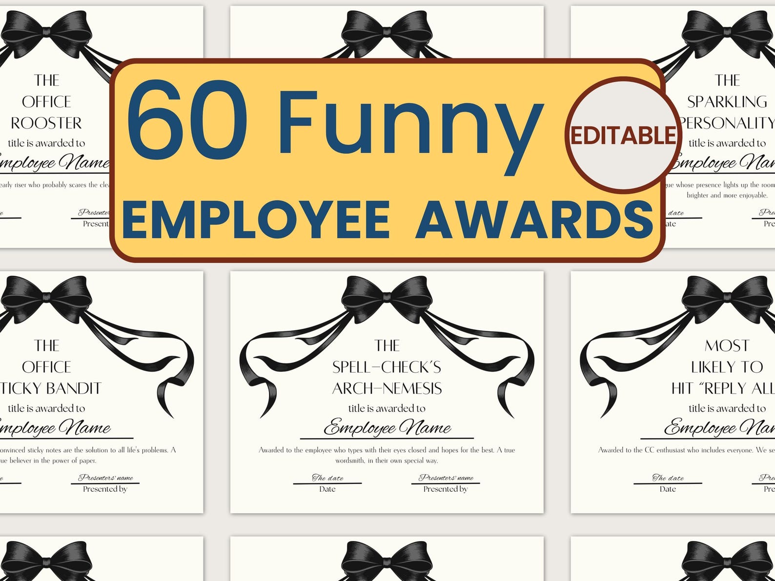 Funny Employee Award Certificates – Editable Templates for Workplace ...