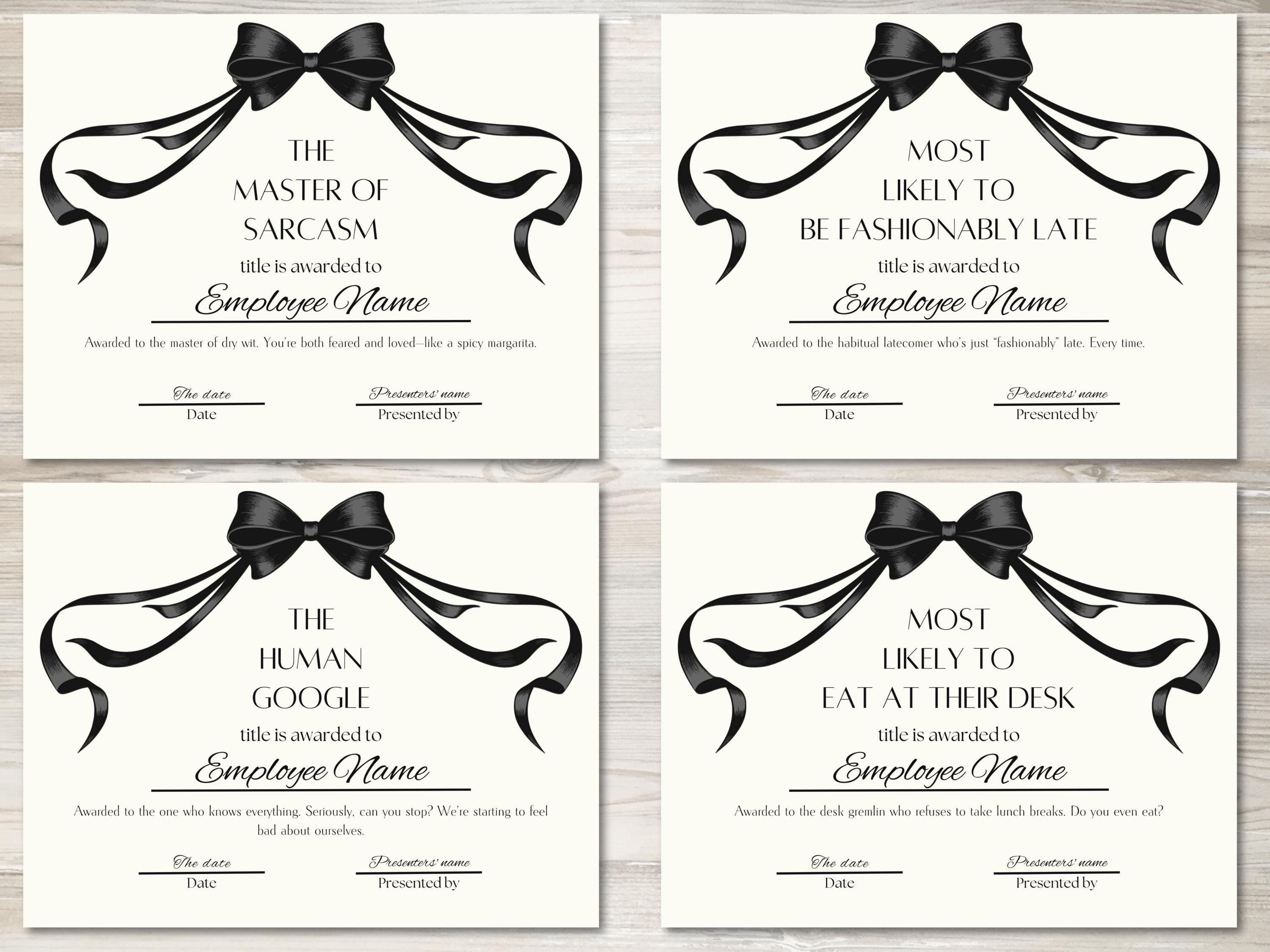 Funny Employee Award Certificates – Editable Templates for Workplace ...