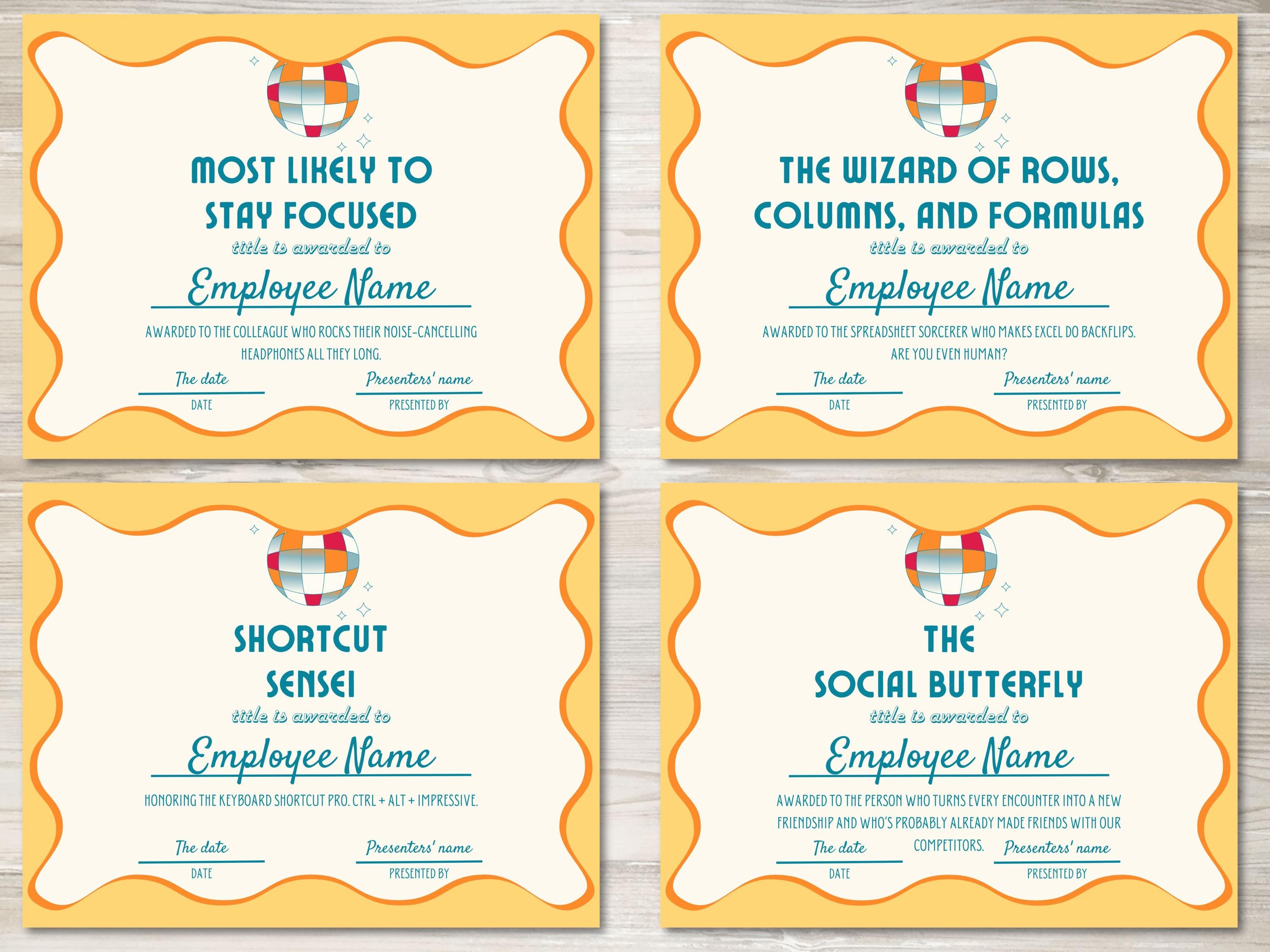 Employee Award Certificates Printable – Editable Templates for ...