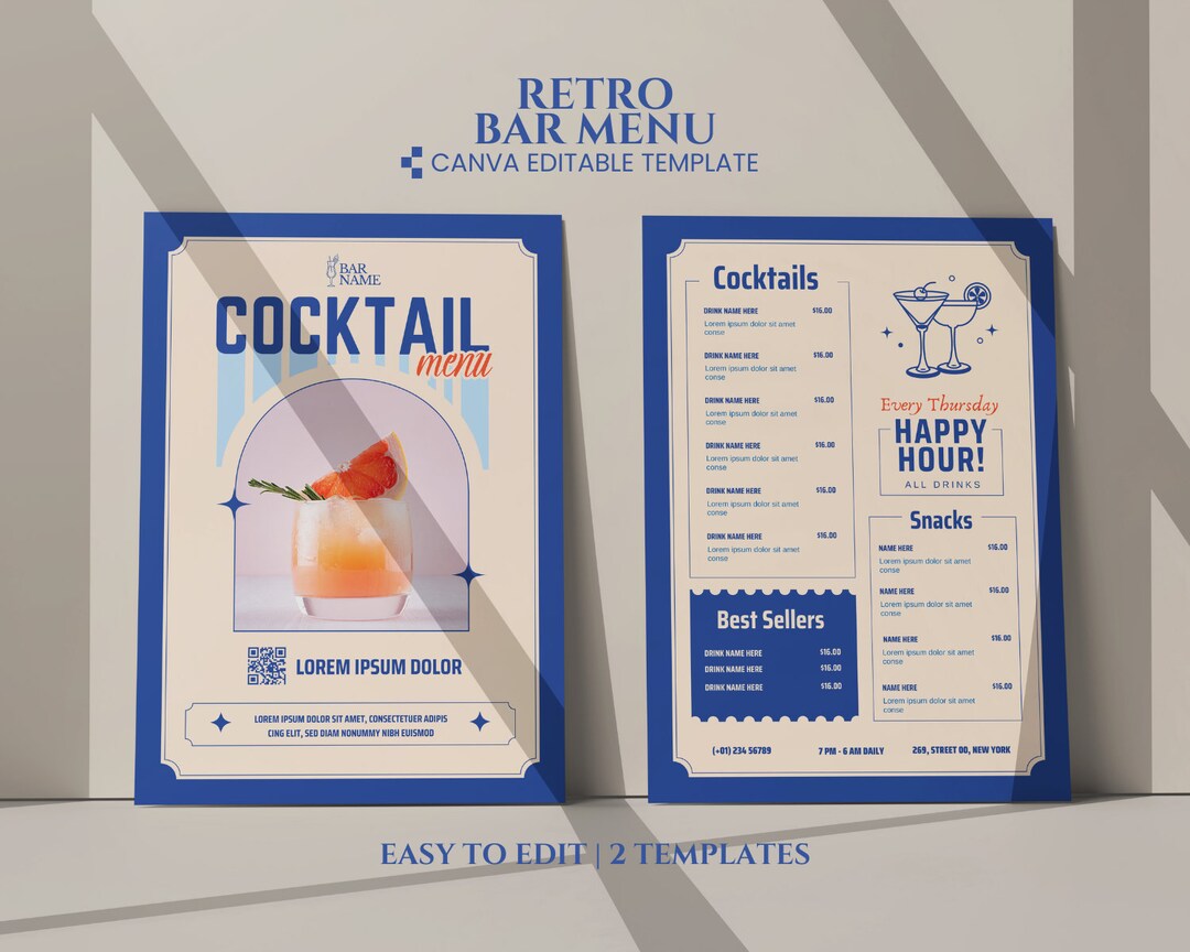 Retro Drinks Menu Template Modern Menu Printable Drinks Sign Editable ...