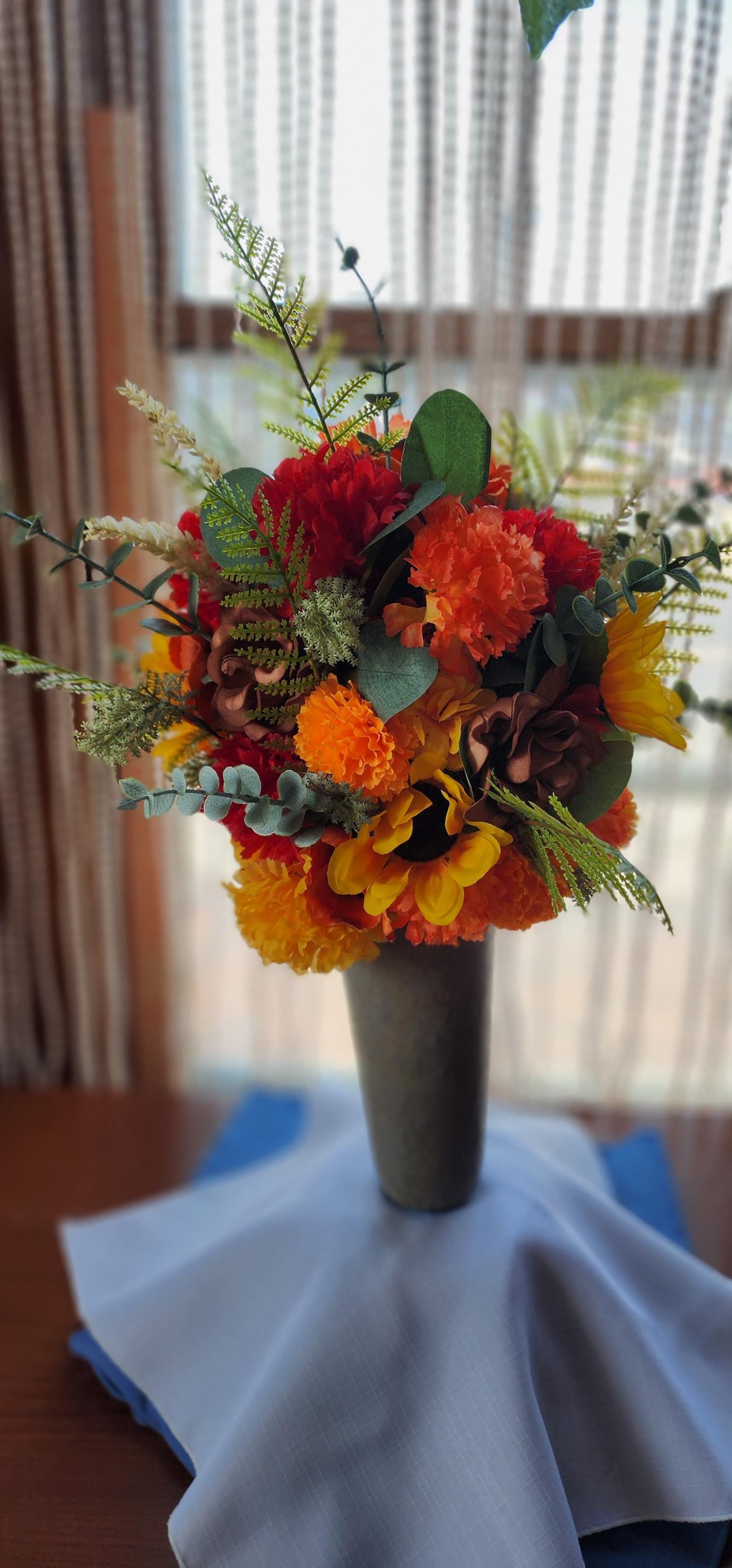Fall Graveside Floral Arrangement With Hand Painted Textured Vase ...