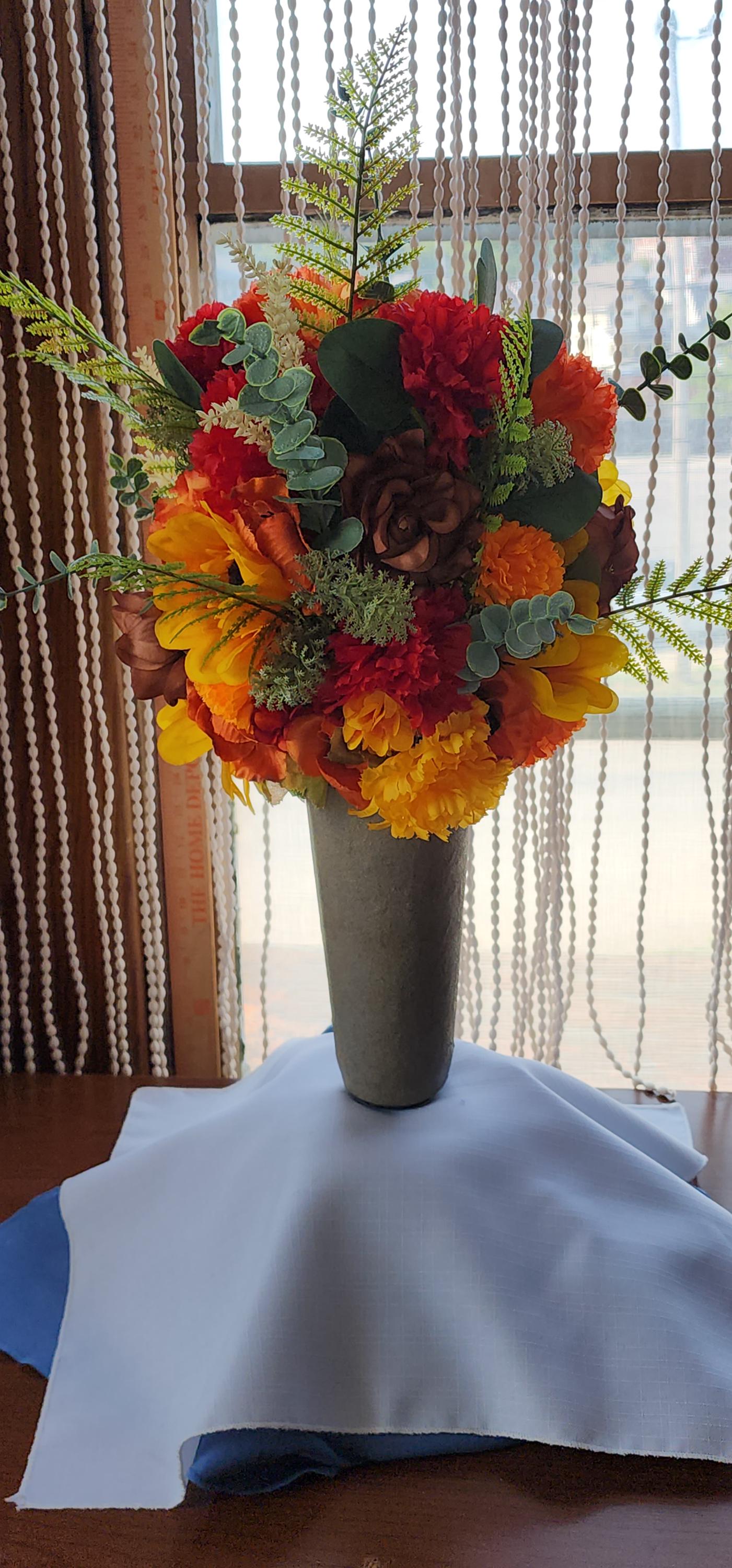 Fall Graveside Floral Arrangement With Hand Painted Textured Vase ...