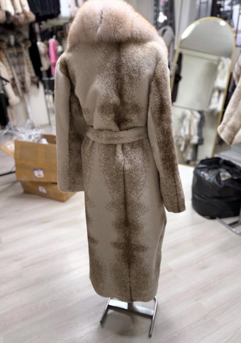 Handmade Alcantara Mink Fur Coat – Genuine Fox Fur Collar, Winter ...