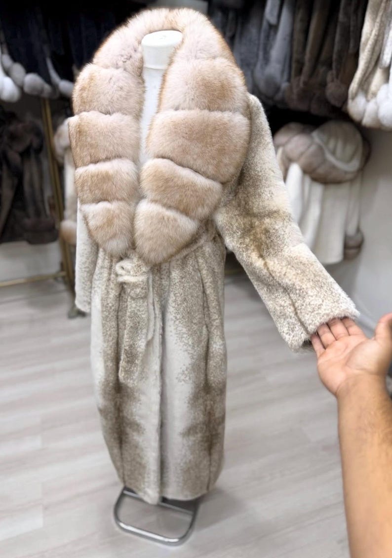 Handmade Alcantara Mink Fur Coat – Genuine Fox Fur Collar, Winter ...