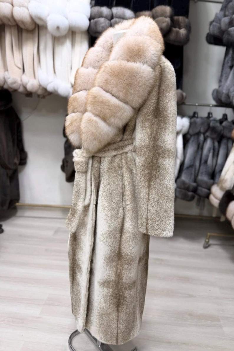 Handmade Alcantara Mink Fur Coat – Genuine Fox Fur Collar, Winter ...