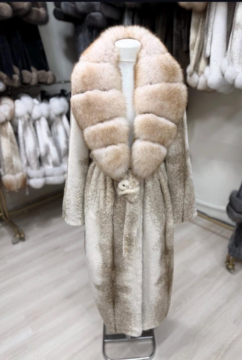 Handmade Alcantara Mink Fur Coat – Genuine Fox Fur Collar, Winter ...