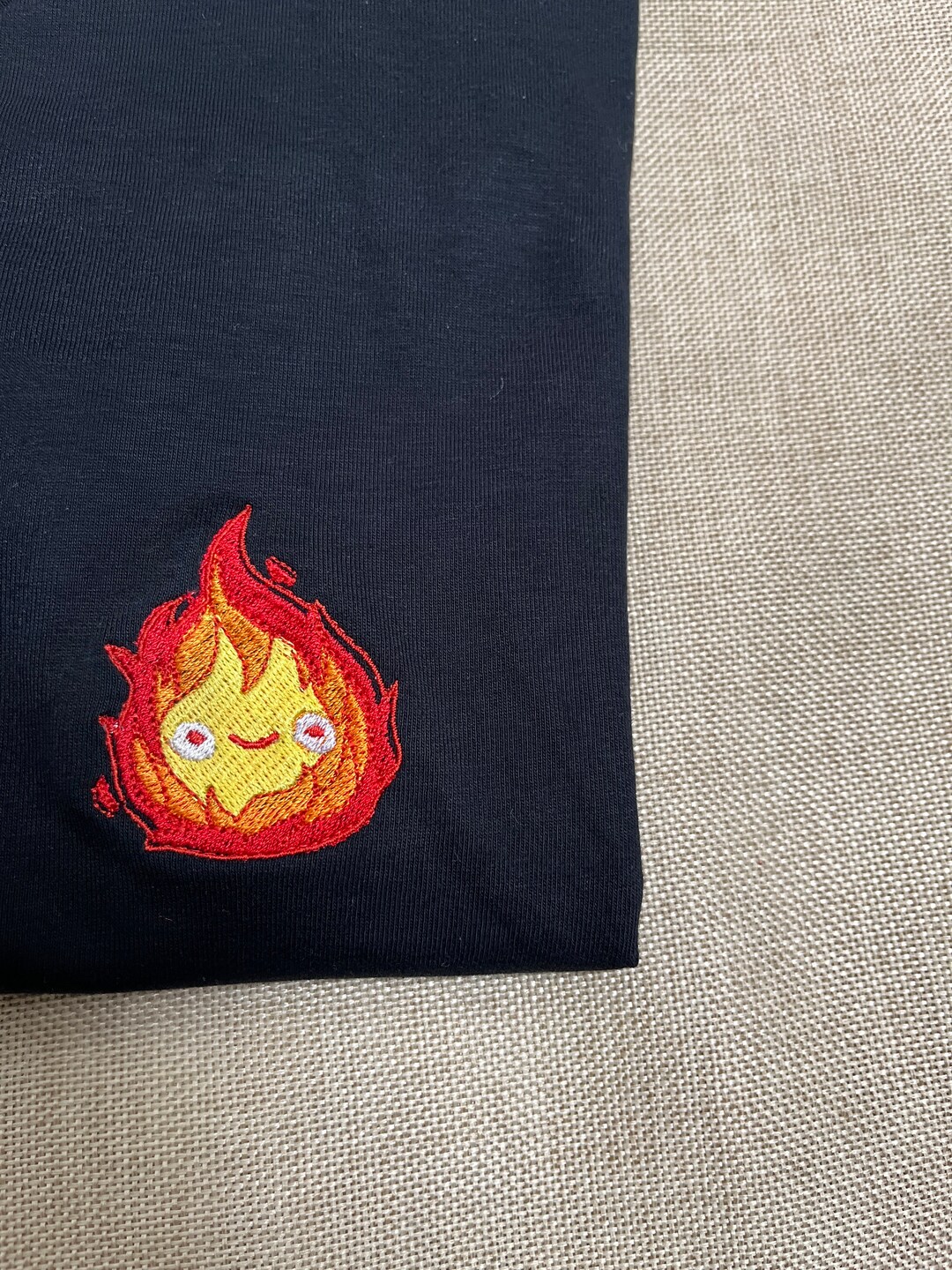 Ghibli Calcifer Embroidered T-shirt - Etsy