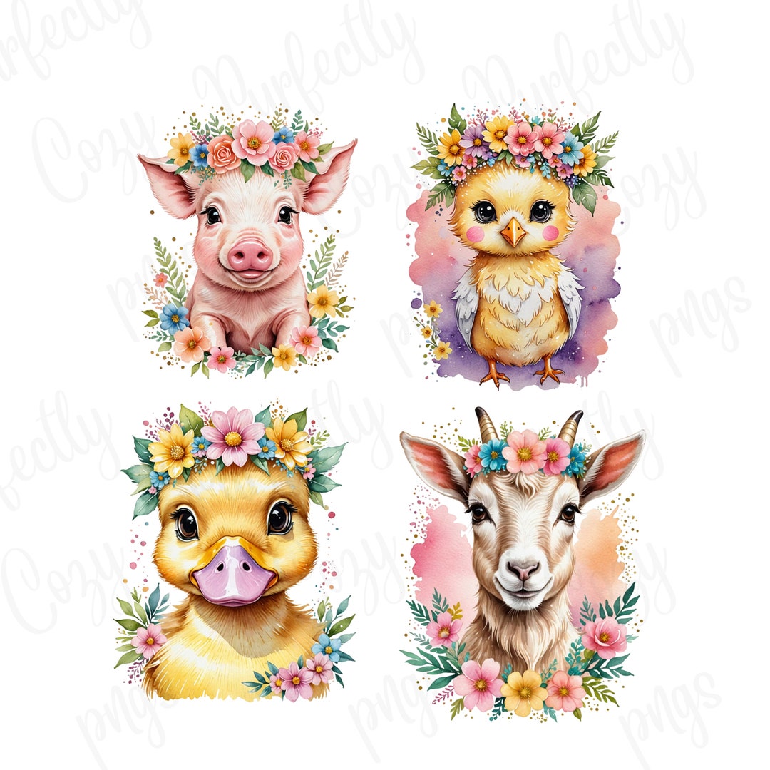 Watercolor Pastel Farm Animals, Png Designs, Png Farm Animals, Easter ...