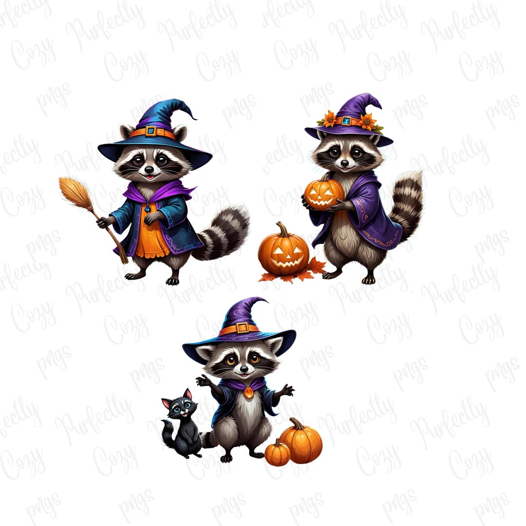 Cute Witch Raccoons, Raccoon Png, Fall Png, Halloween Png, Witch ...