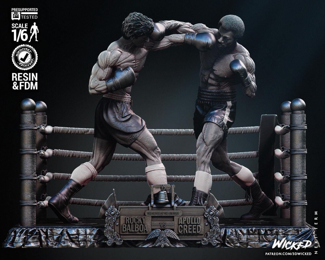 Rocky and Apollo Boxing Diorama Sylvester Stallone and Apollo Creed 3D ...