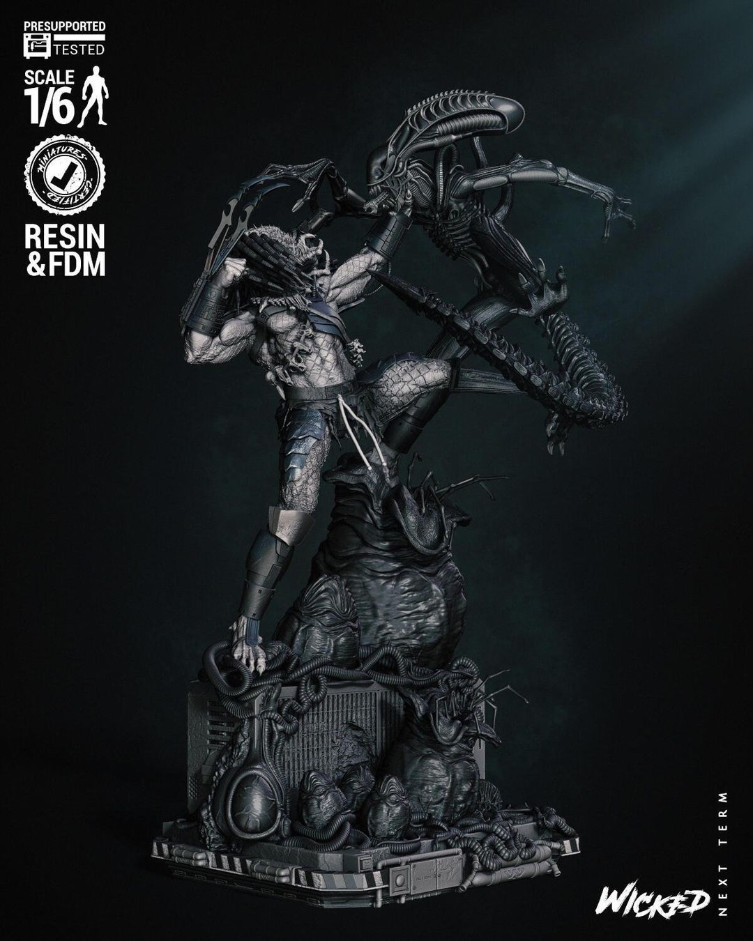 Alien Vs Predator Diorama 3D Resin Print DIY Sculpture in 1/6 to 1/20 ...